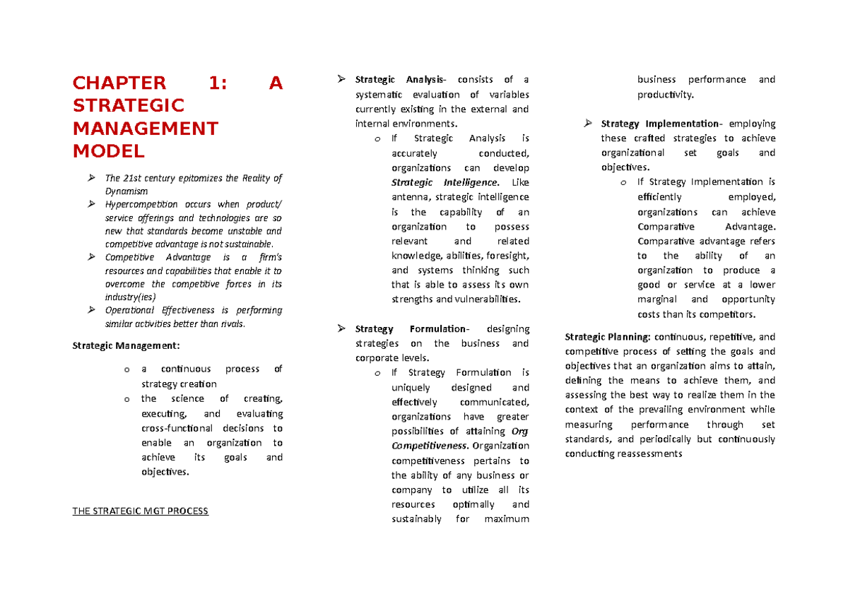 The Strategic Management Model - CHAPTER 1: A STRATEGIC MANAGEMENT ...