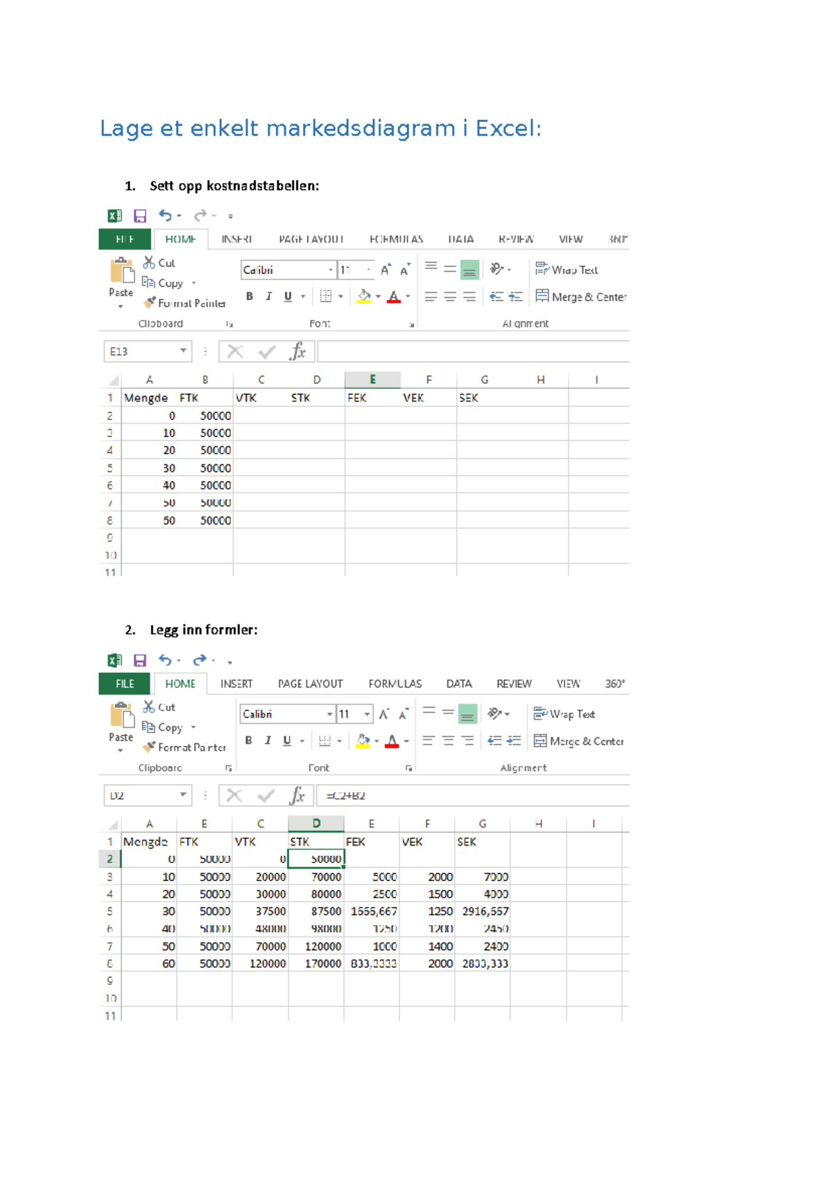 Lage et enkelt markedsdiagram i Excel - Sett opp kostnadstabellen: 2 ...