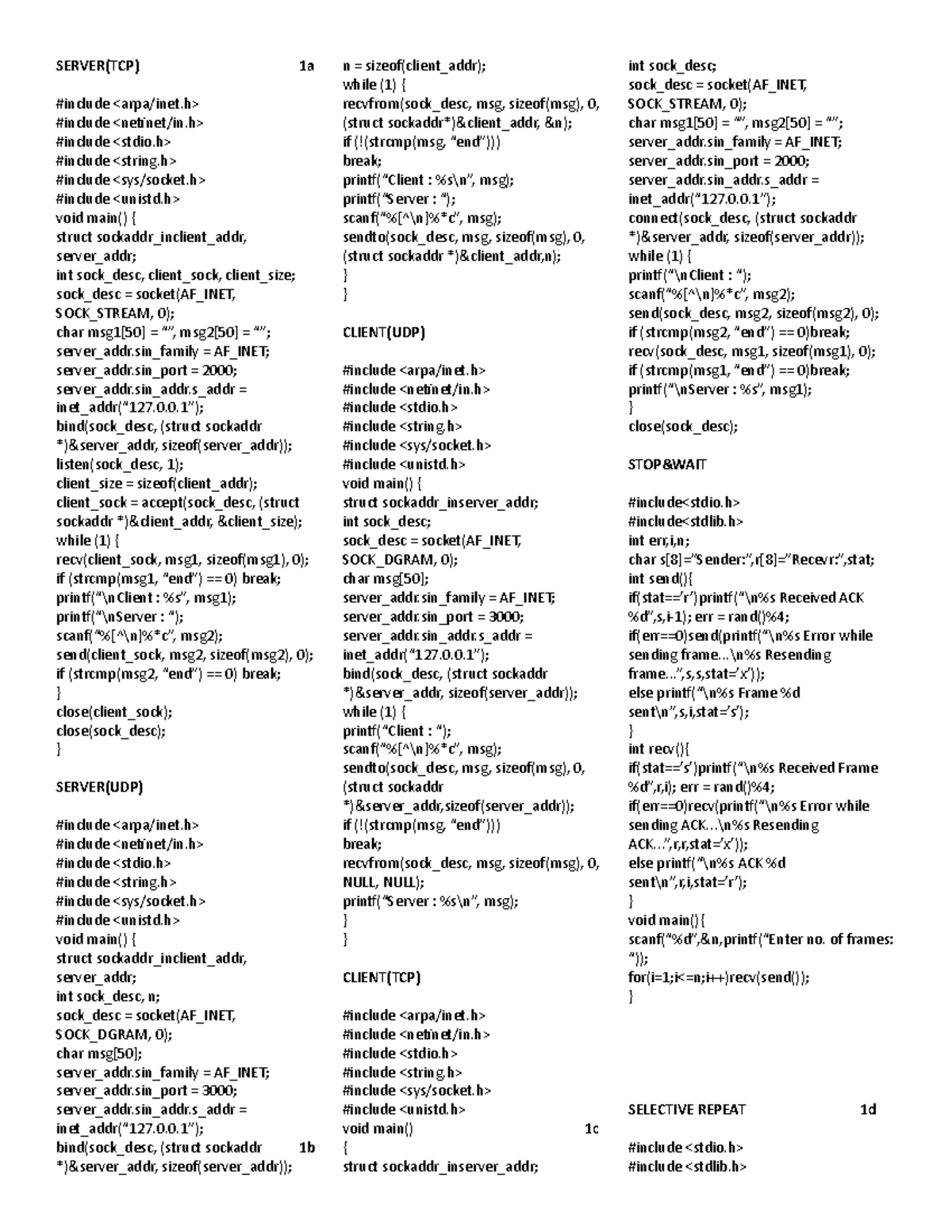 Network LAB - SERVER(TCP) 1a #include #include #include - Studocu