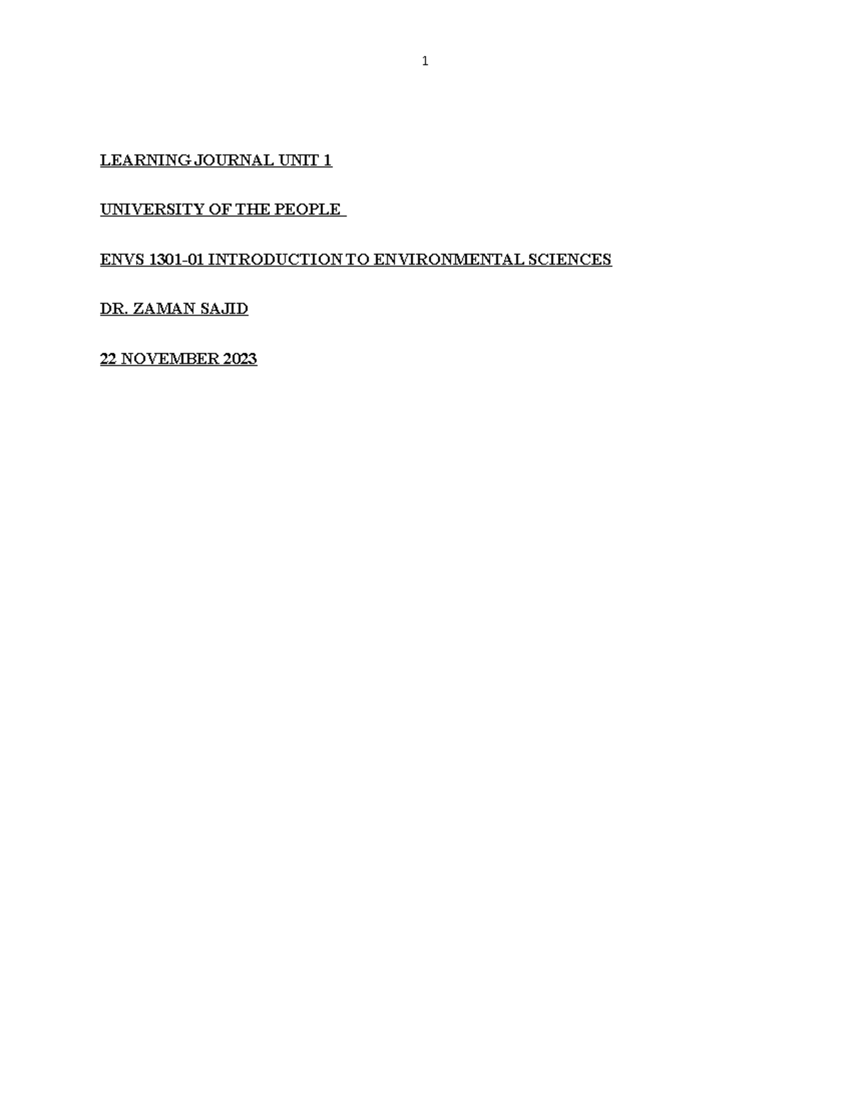 ENVS 1301-01 Learning Journal UNIT 1 - LEARNING JOURNAL UNIT 1 ...