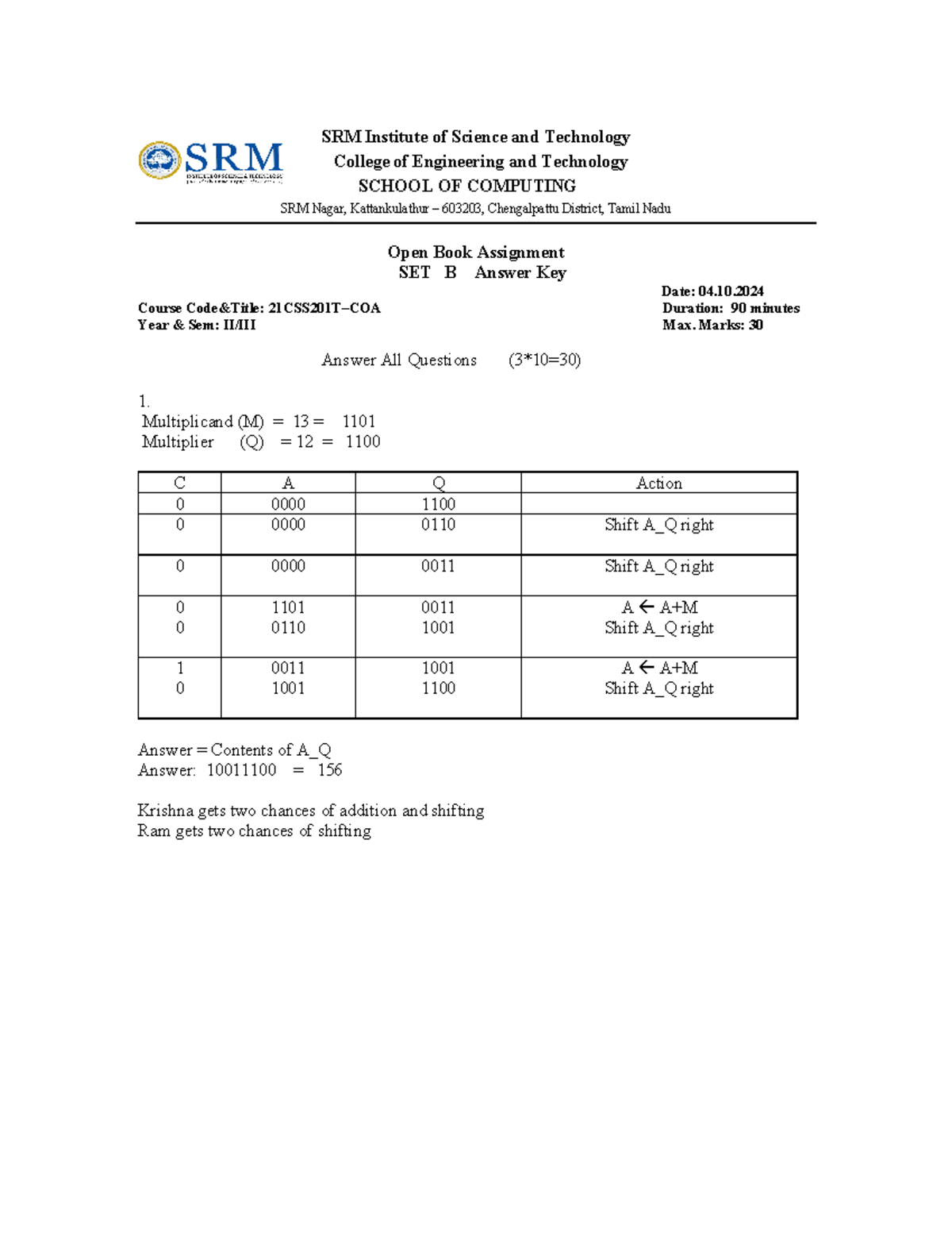 Coa open book - Open Book unit 3 - SRM Institute of Science and ...