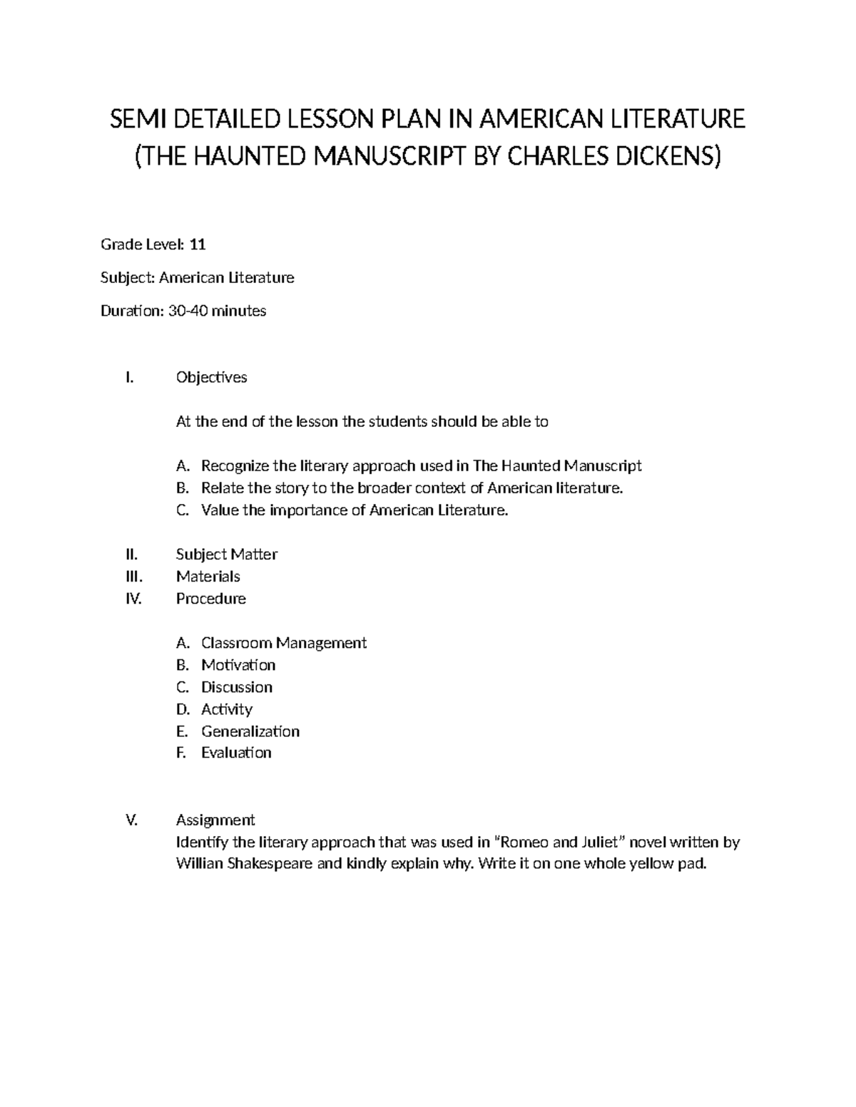 SEMI Detailed Lesson PLAN IN American Literature - SEMI DETAILED LESSON ...