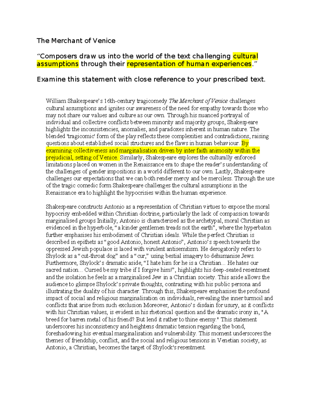 COM Merchant Essay - The Merchant of Venice “Composers draw us into the ...