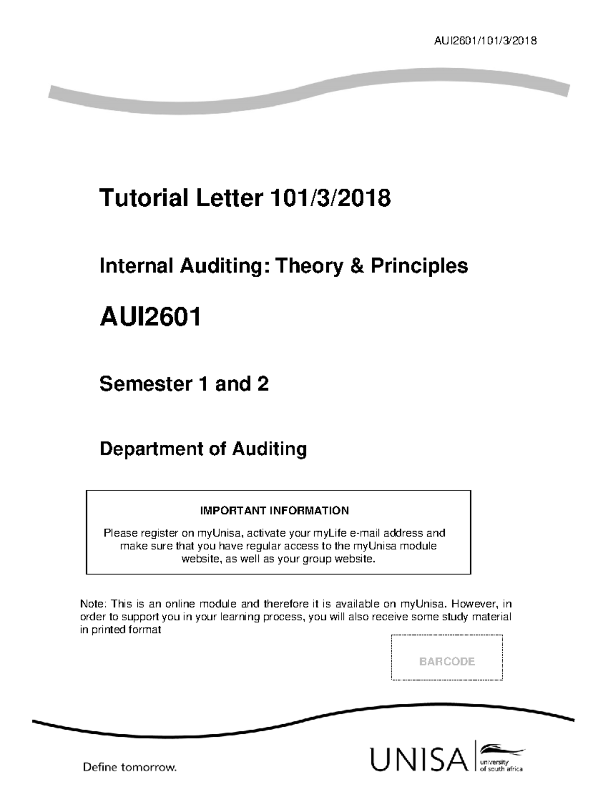 Tut 101 2018 - this is a tutorial letter of 2018 - AUI2601/101/3 ...