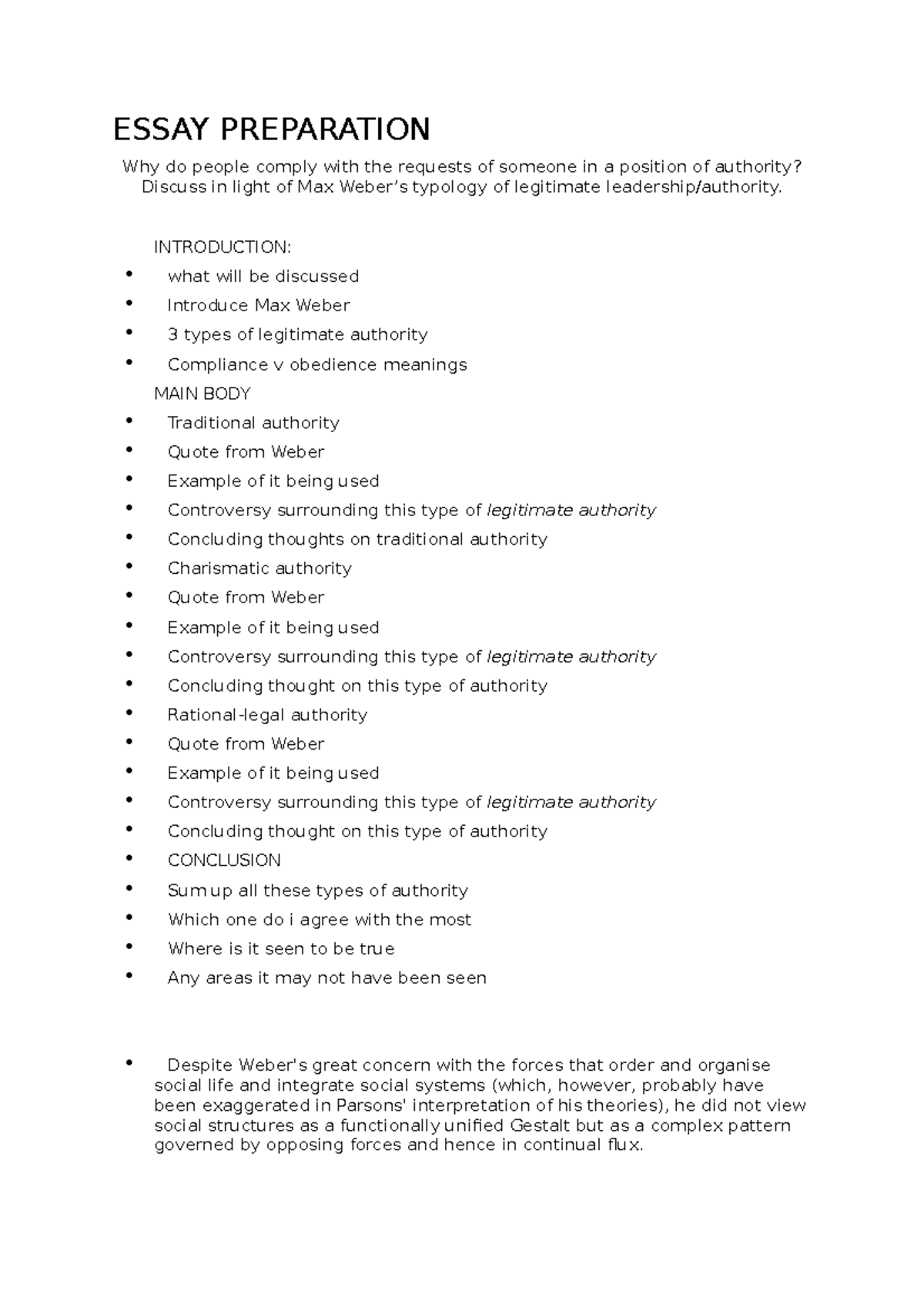 Essay Preparation - POWER AND DOMINATION - ESSAY PREPARATION Why do ...