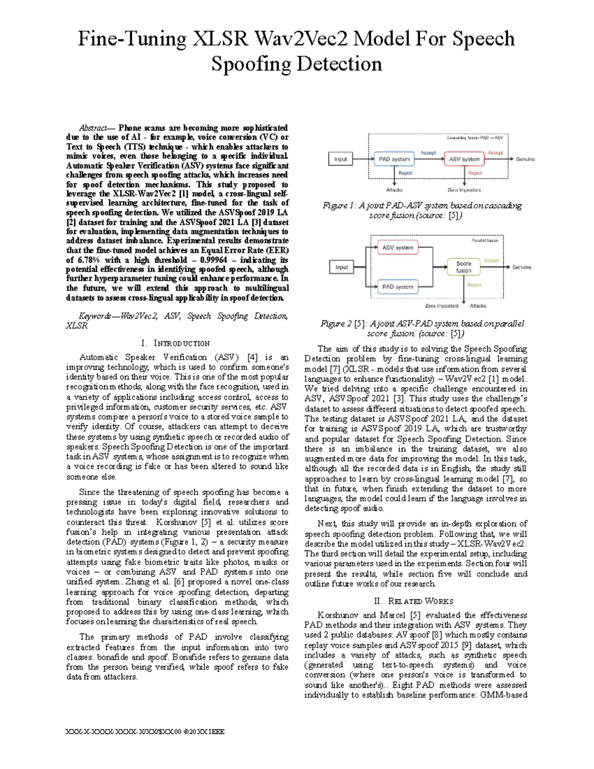 Fine Tuning Xlsr Wav2vec2 Model For Speech Spoofing Detection Xxx X Xxxx Xxxx X Xx Xx ©20xx