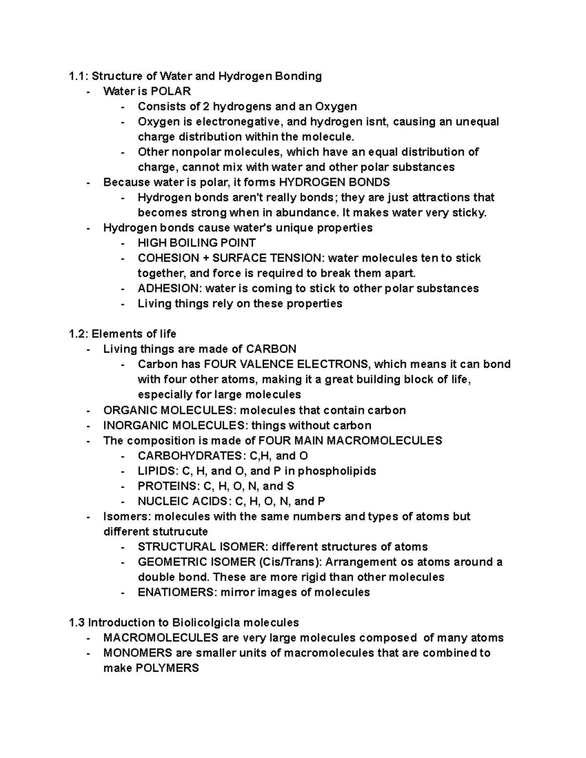 AP BIO Final exam study - 1: Structure of Water and Hydrogen Bonding ...