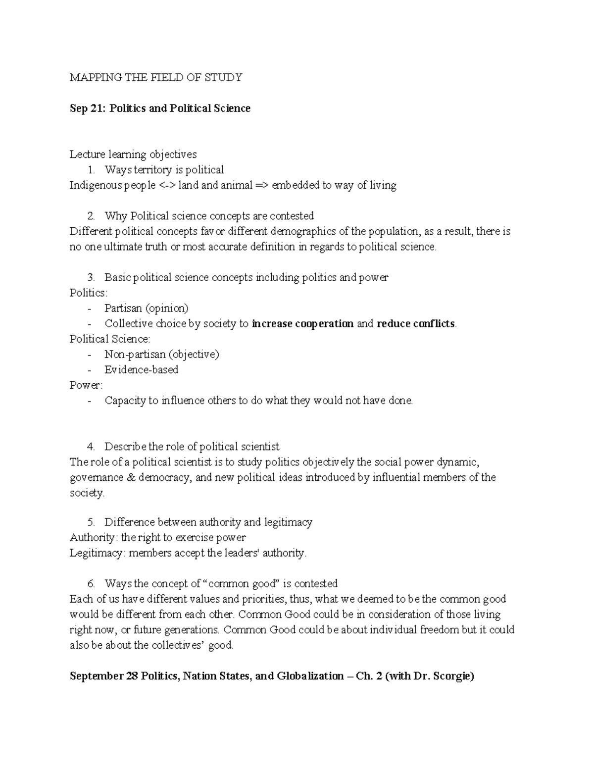 Poli Science 1st term Exam Review - MAPPING THE FIELD OF STUDY Sep 21 ...