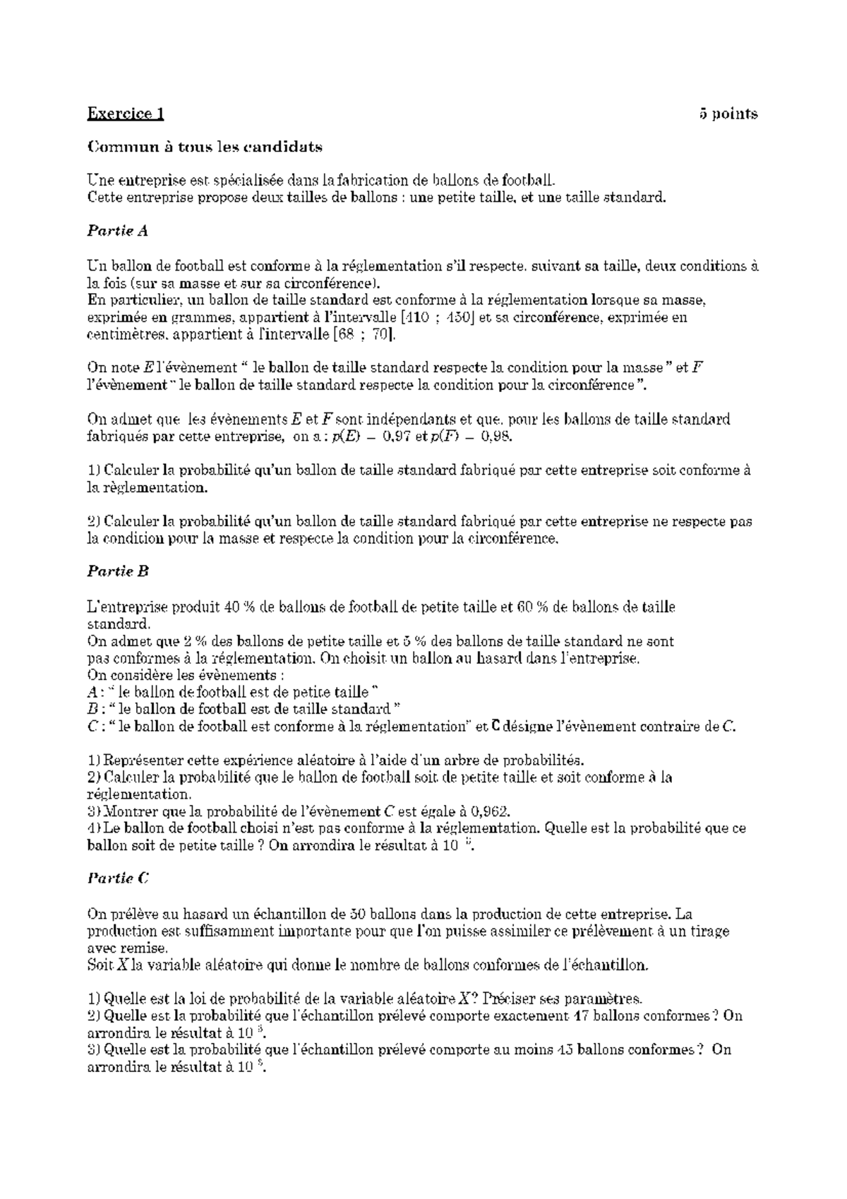 Bac-blanc-2016 - probabilité - Mathématiques - Cത - Studocu