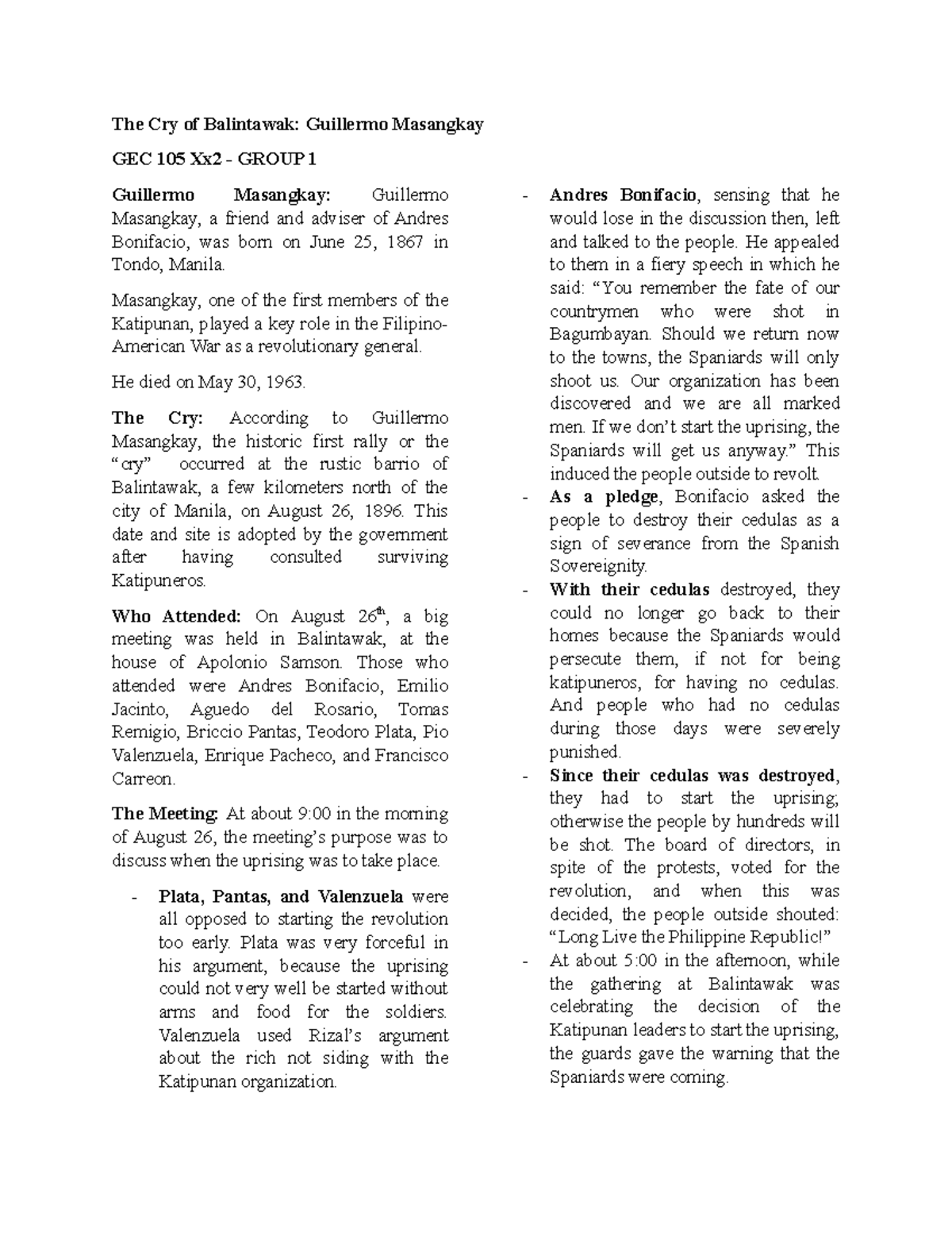 GM-THE-CRY - Summary History of the Philippines - The Cry of Balintawak ...