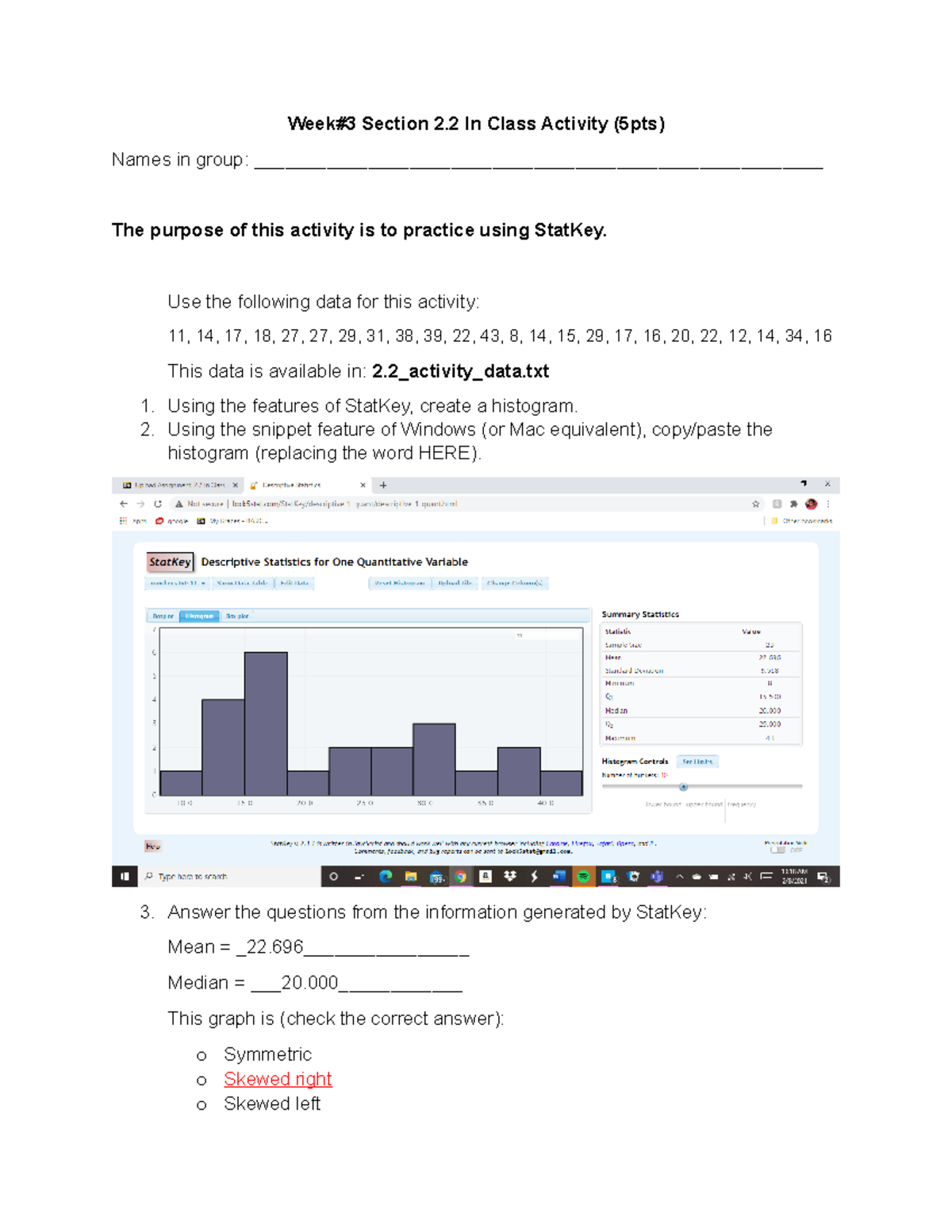 2.2 In Class Activity A - statistic - Week#3 Section 2 In Class ...