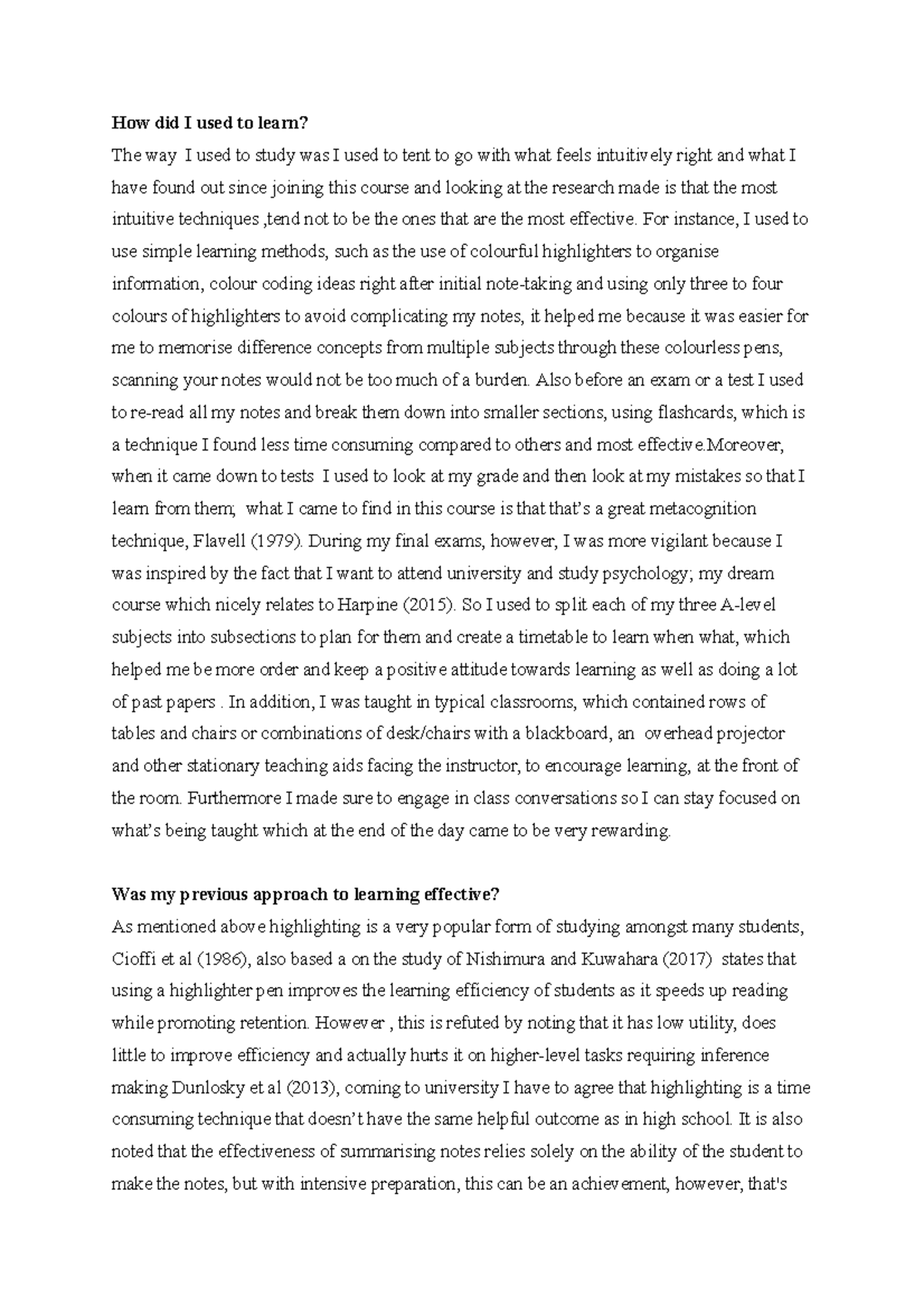 Reflective Report - How did I used to learn? The way I used to study ...