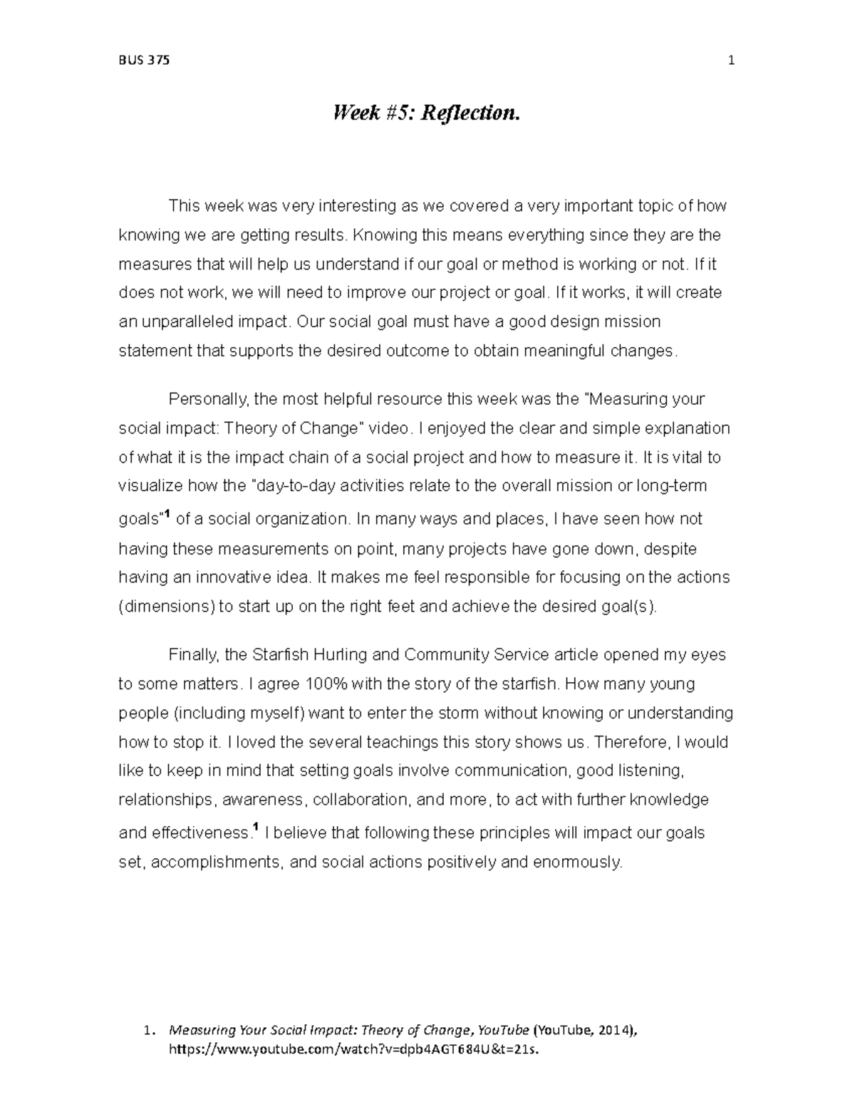 Week05.Reflection - Week05.Reflection - BUS 375 1 Week #5: Reflection. This week was very - Studocu