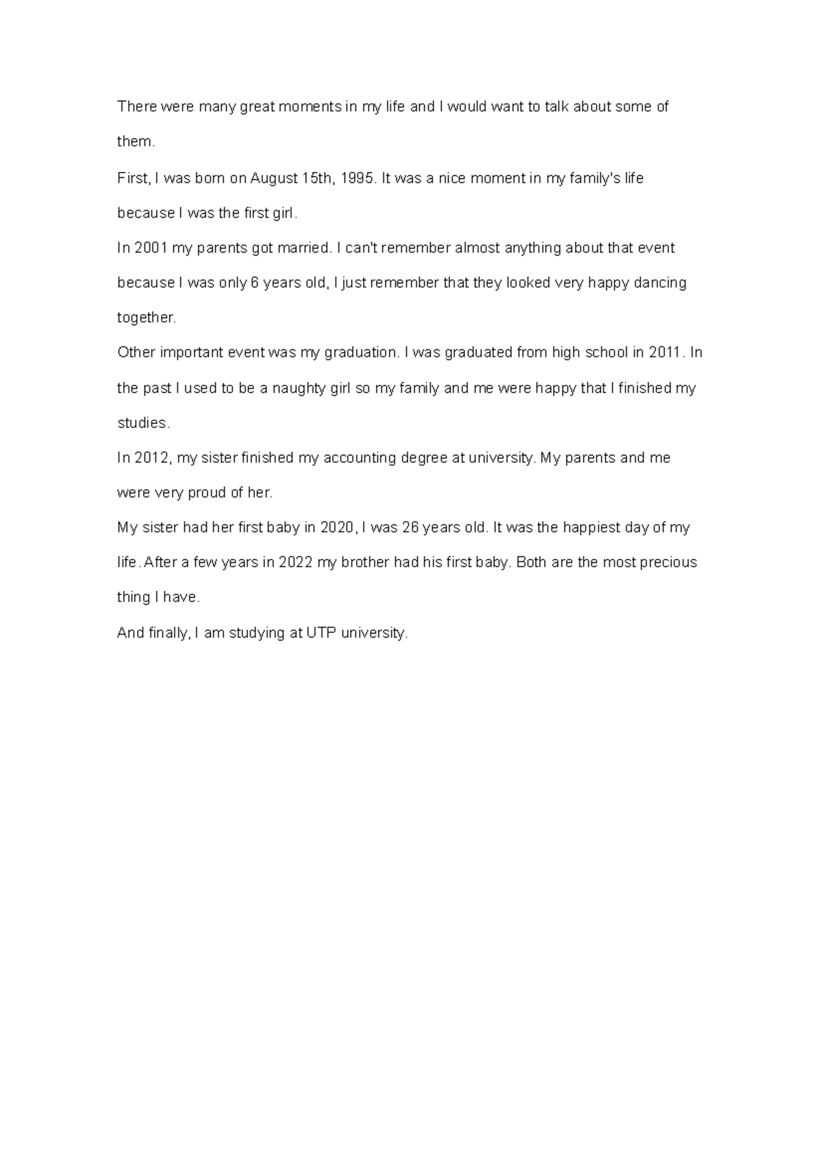 Important Events in my family - There were many great moments in my ...