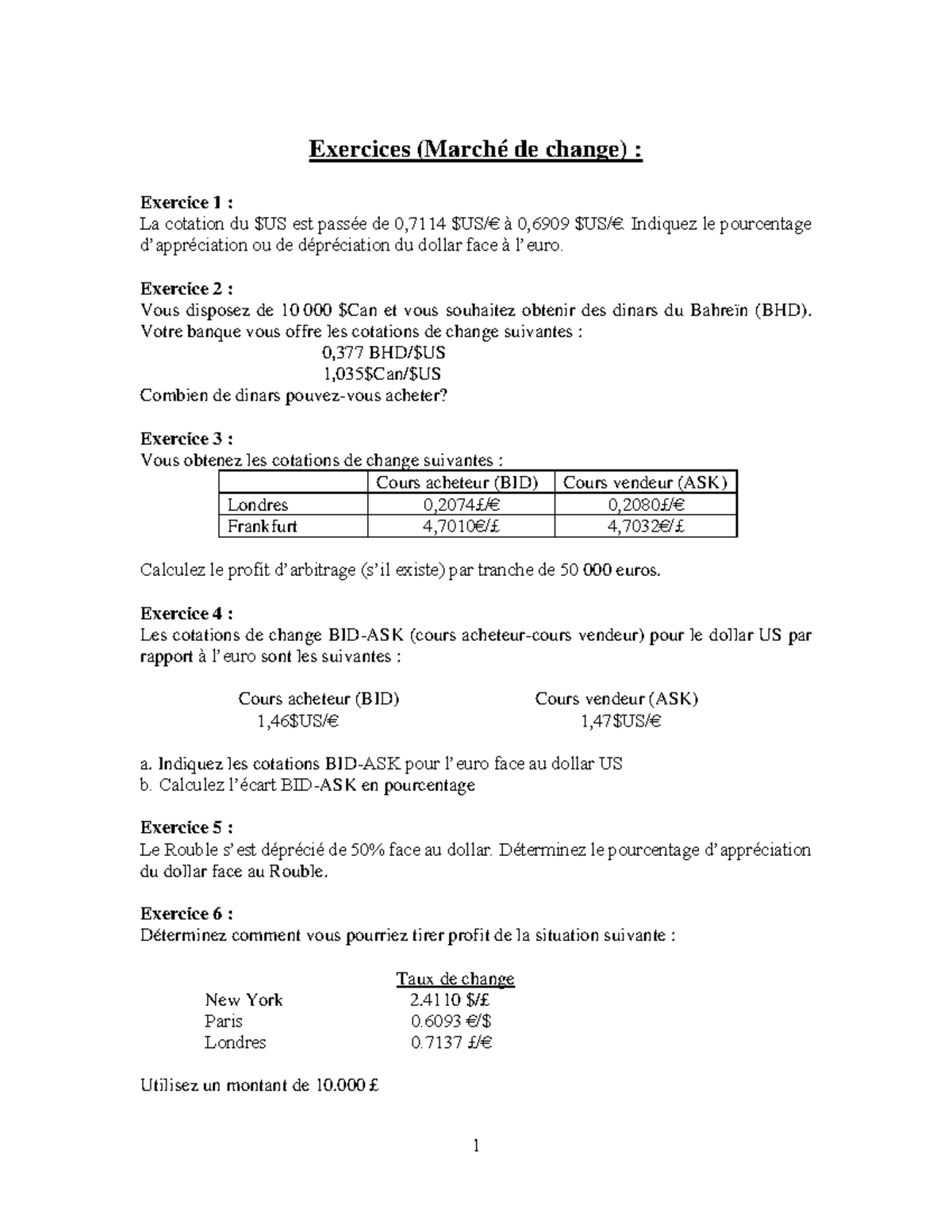 Exercices(FIN5580-Marchés de change et parité) avec solution H2024 ...