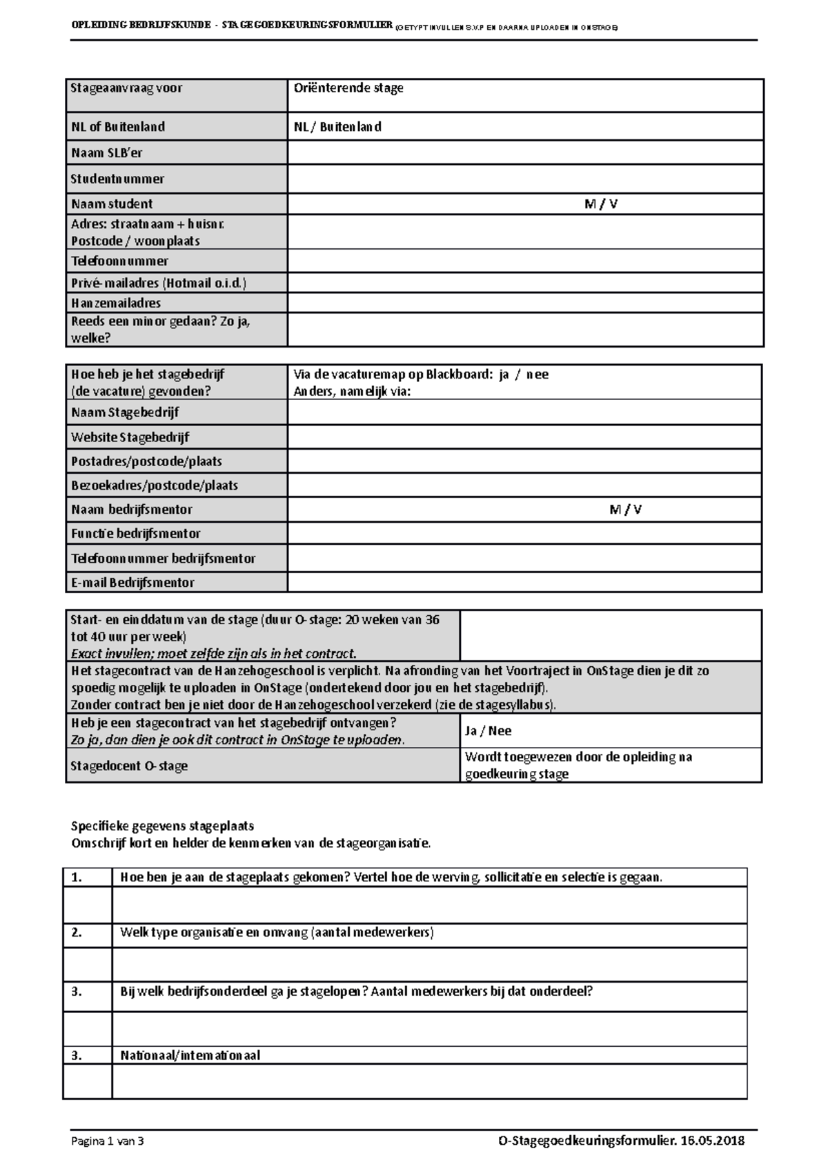 Goedkeuringsformulier O-Stage - OPLEIDING BEDRIJFSKUNDE ...