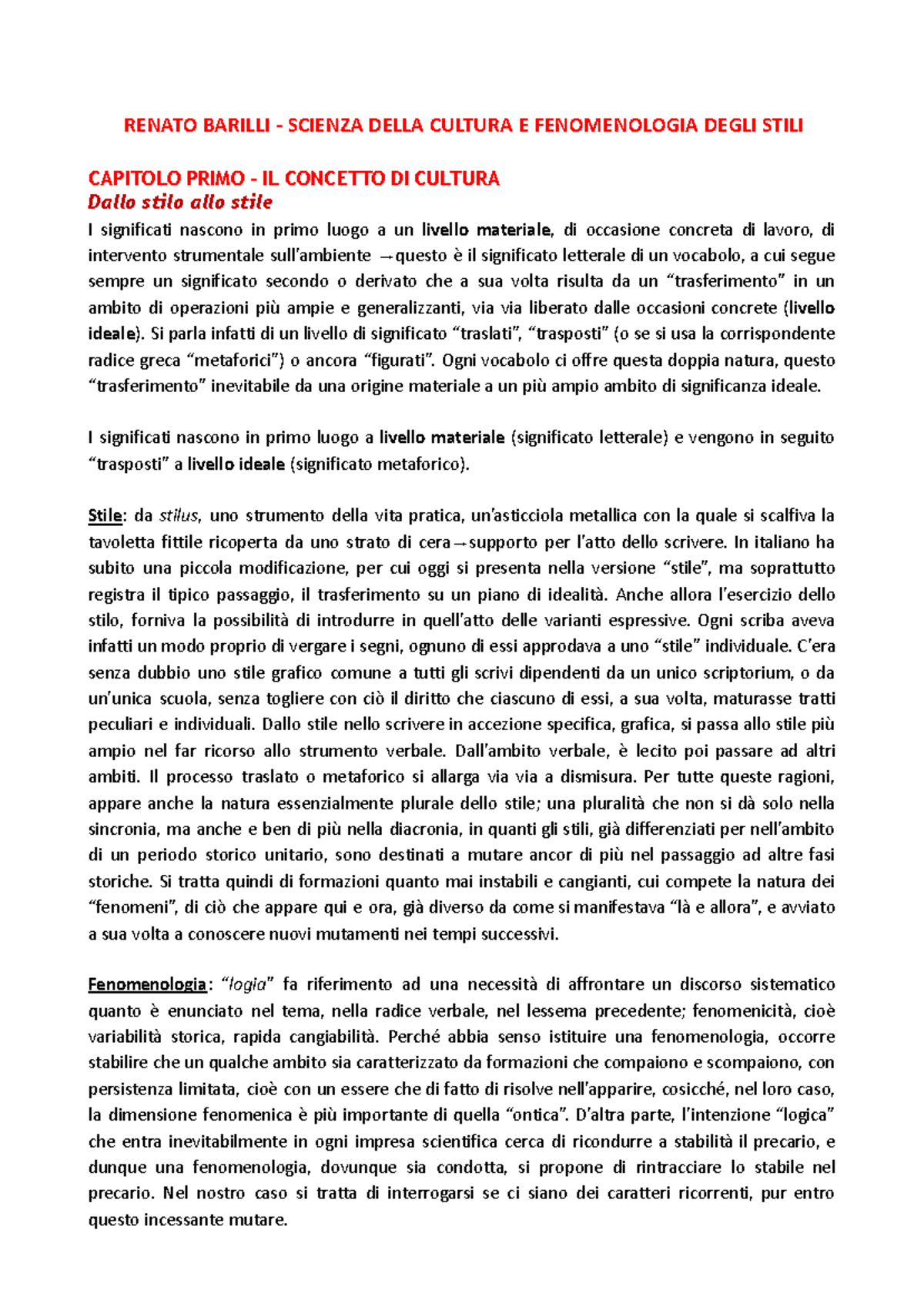 Fenomenologia degli stili, Barilli - RENATO BARILLI - SCIENZA DELLA ...
