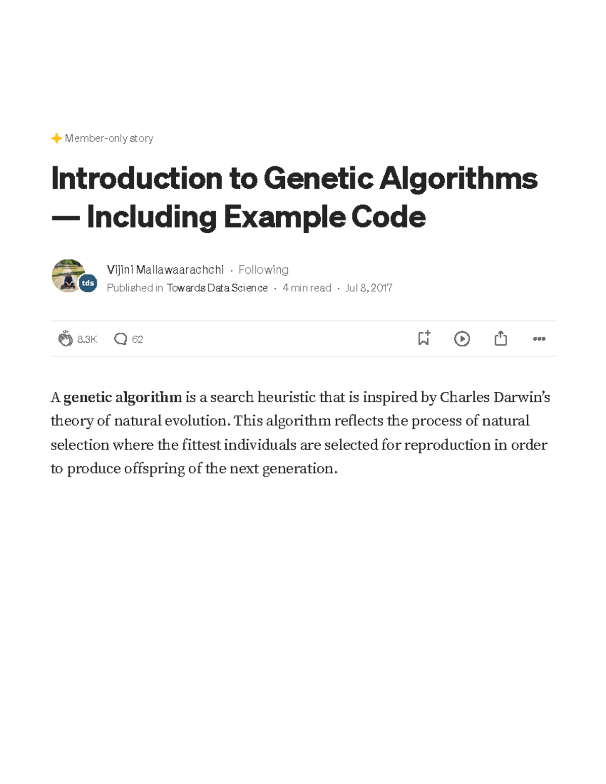 Introduction To Genetic Algorithms — Including Example Code By Vijini