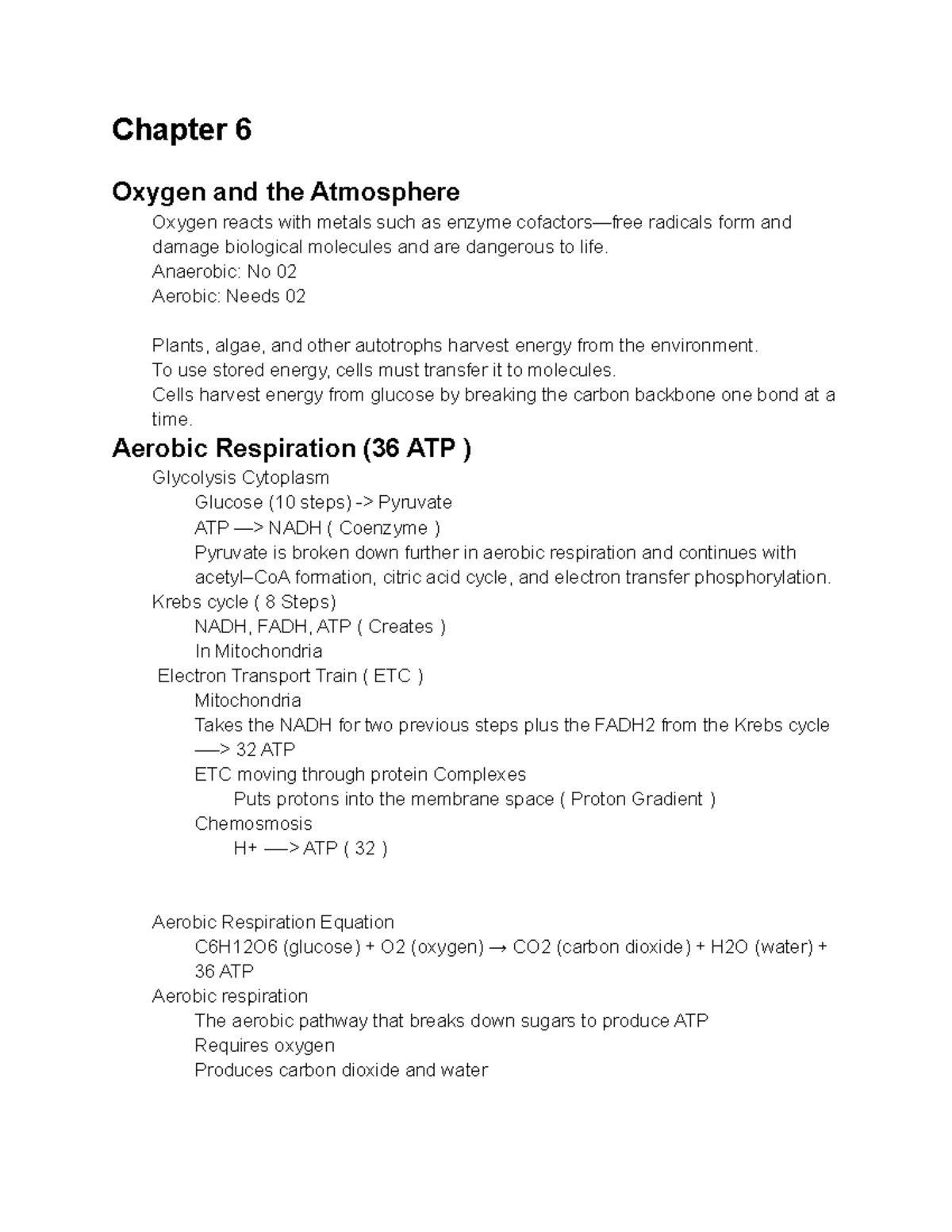 Chapter 6 Notes - Chapter 6 Oxygen and the Atmosphere Oxygen reacts ...
