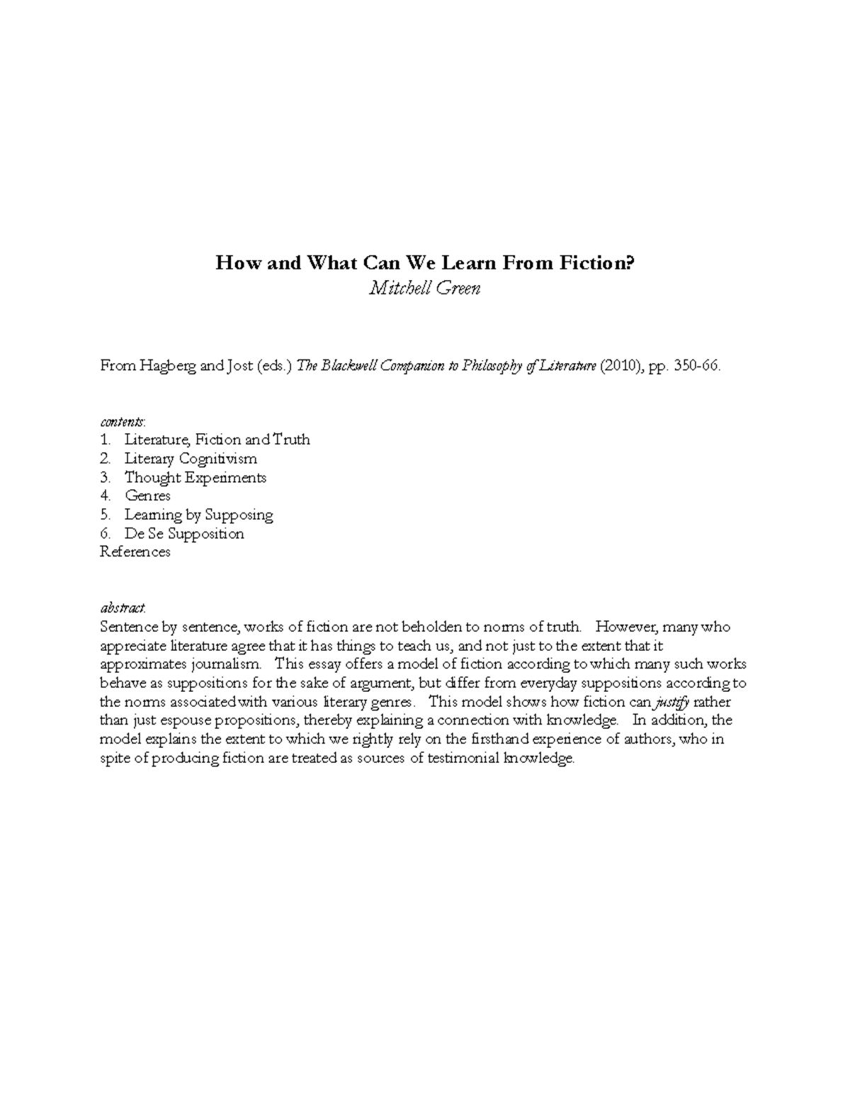 How and What Can We Learn from Fiction f - How and What Can We Learn ...