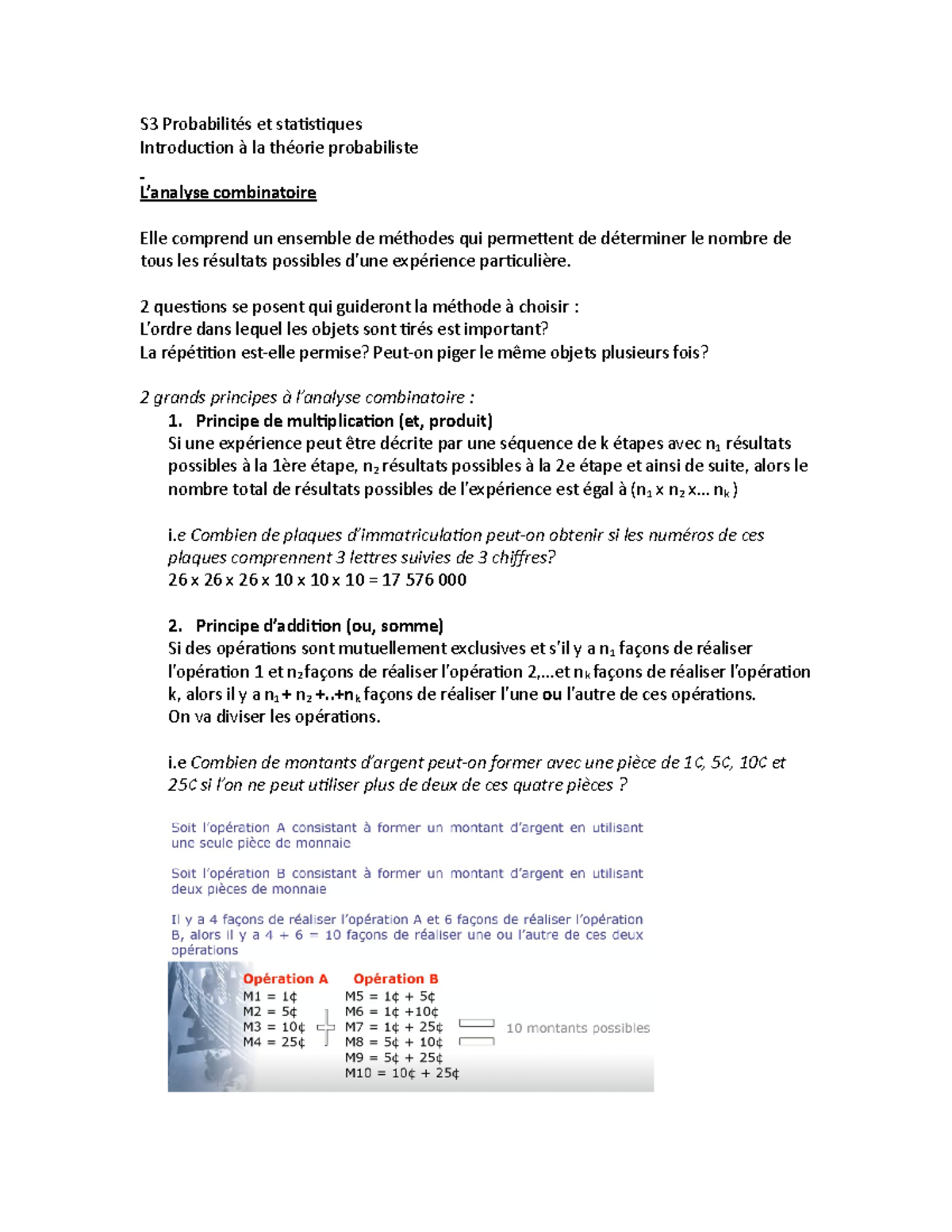 S3 analyse combinatoire - S3 Probabilités et statistiques Introduction ...