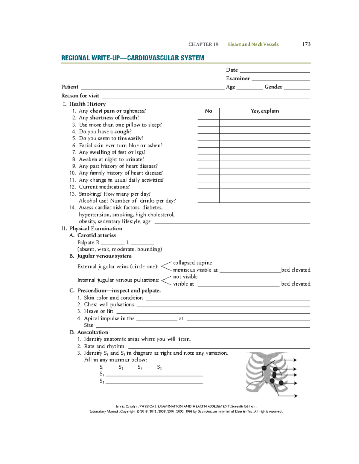 Lab Cardiac - lab - CHAPTER 19 Heart and Neck Vessels 173 Jarvis ...