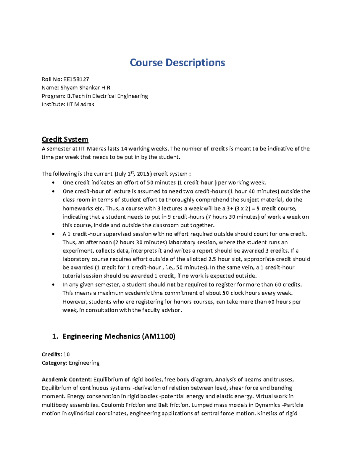 Course descriptions of a typical Electrical engineering program at IIT ...
