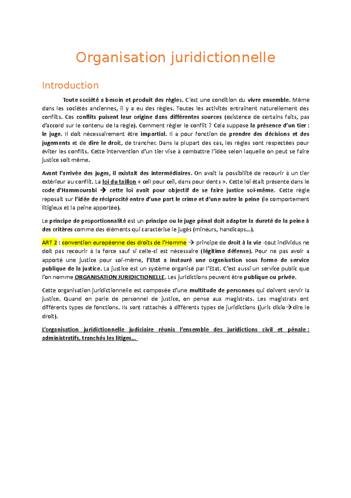 Theme 1 - Organisation juridictionnelle Introduction Toute société a besoin et produit des ...
