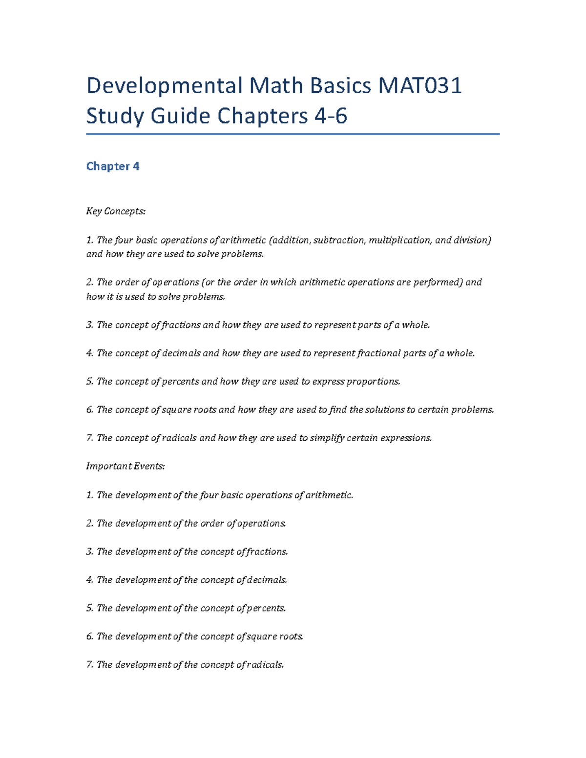 Developmental Math Basics MAT031 Study Guide Chapters 4-6 ...