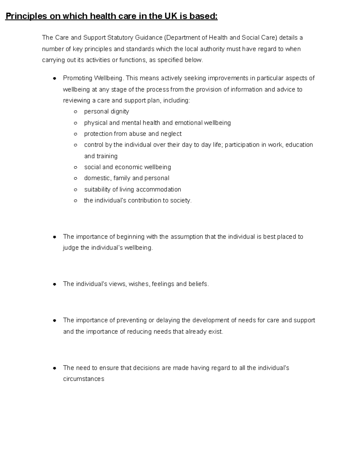 principles of health and social care - Principles on which health care ...