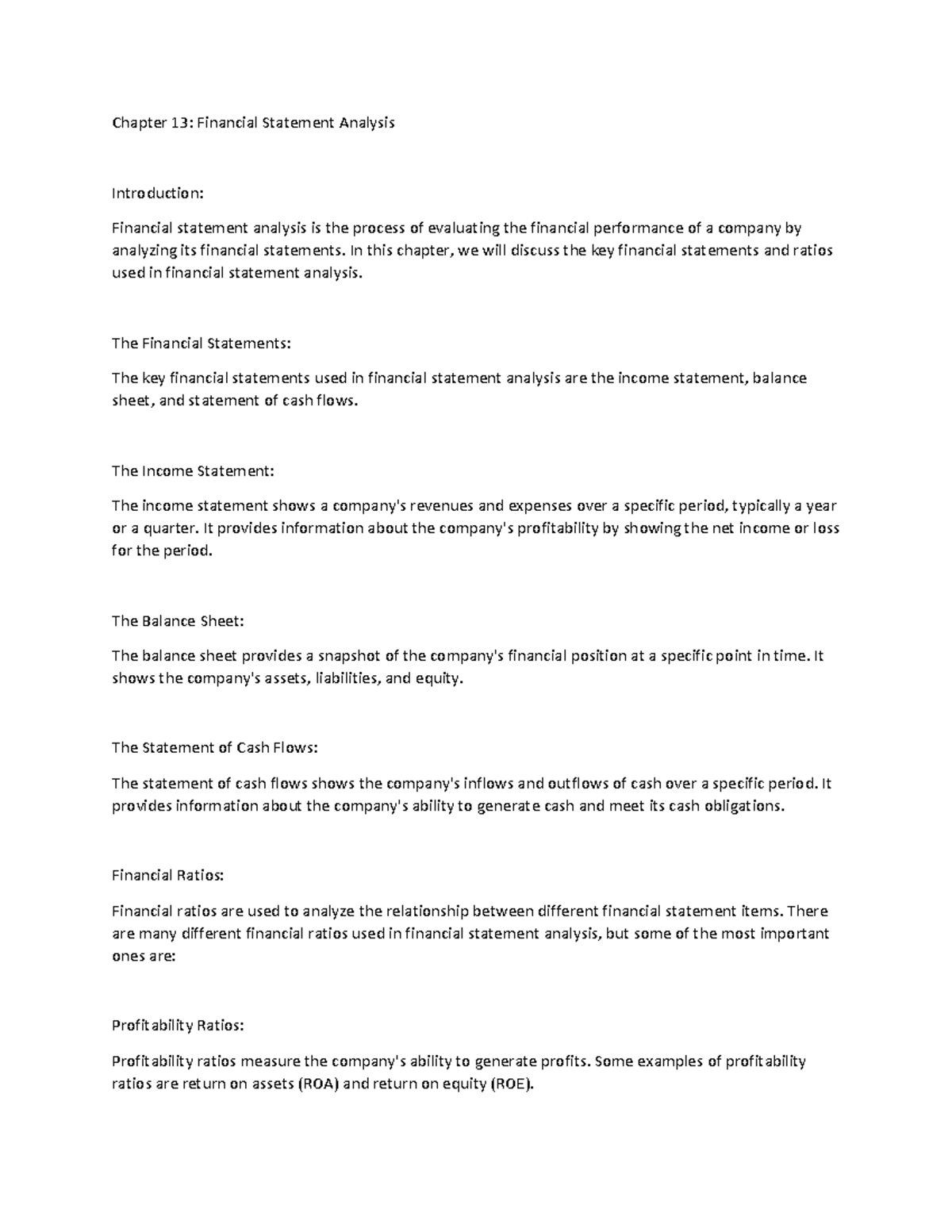 Financial Statement Analysis - Chapter 13: Financial Statement Analysis ...