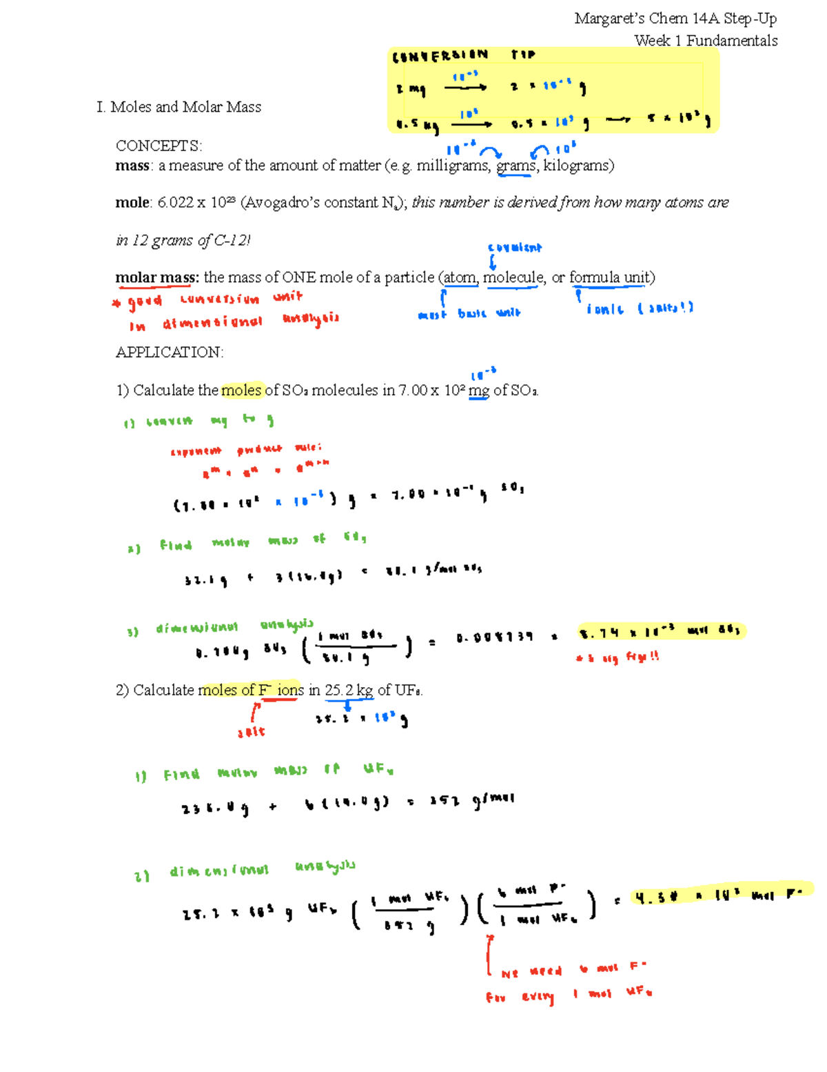 (Updated) Chemistry 14A Week 1 Step-Up KEY - Week 1 Fundamentals I ...