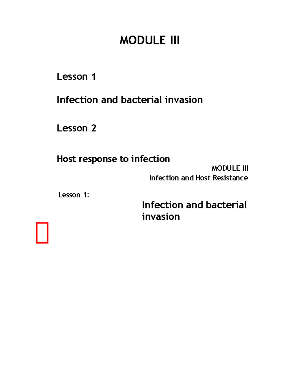 Module III Infection and Host Resistance L1 - MODULE III Lesson 1 ...