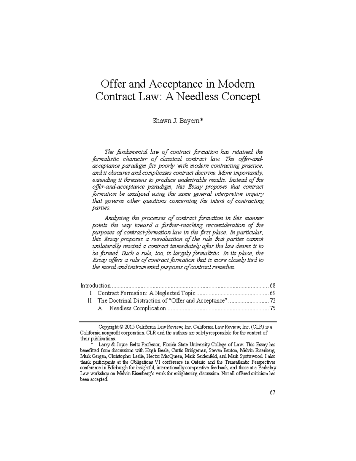 Offer and Acceptance- Yale Law Journal - 67 Offer and Acceptance in ...
