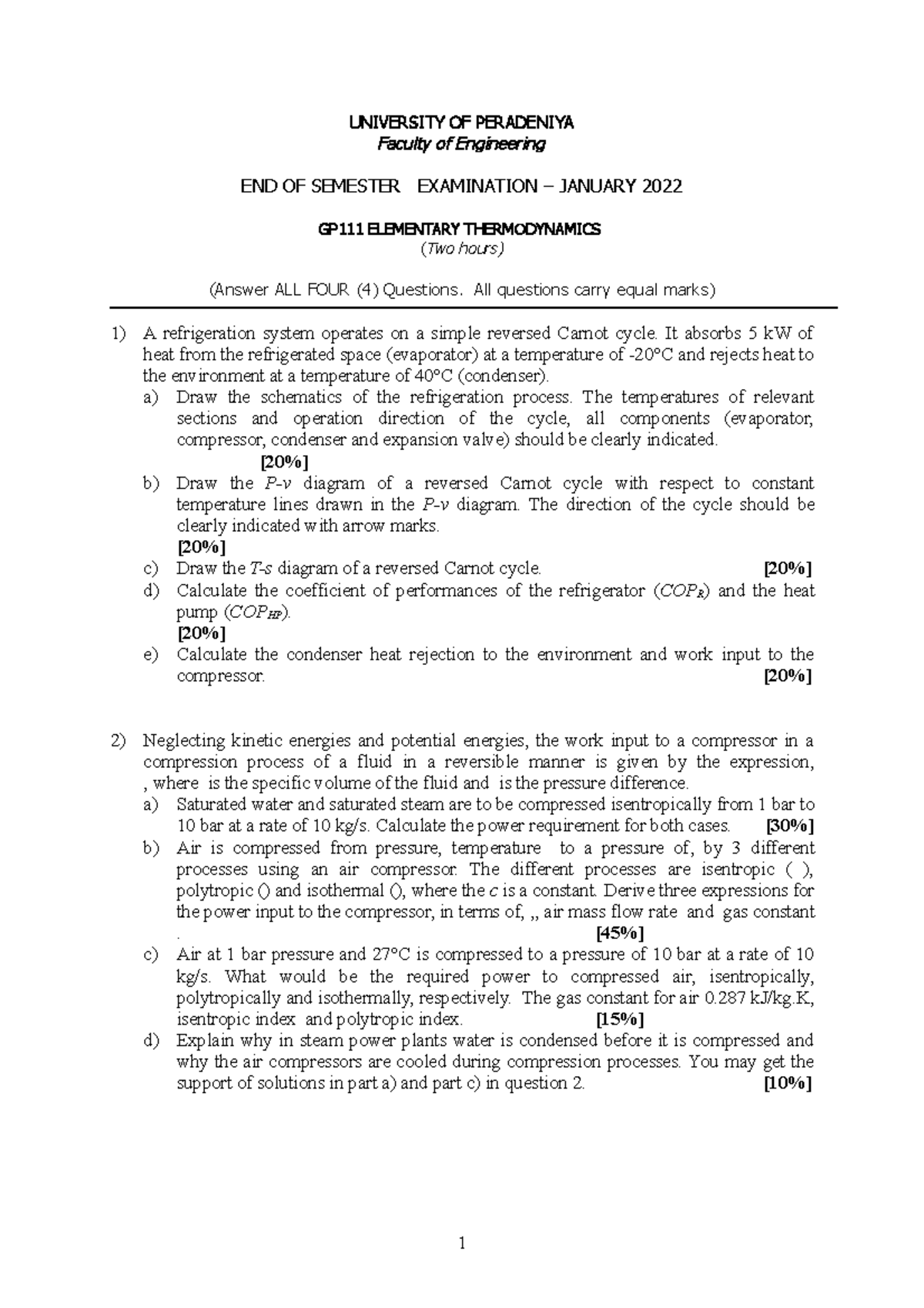 08 GP111 Endexam 2022 January E19 - UNIVERSITY OF PERADENIYA Faculty of ...