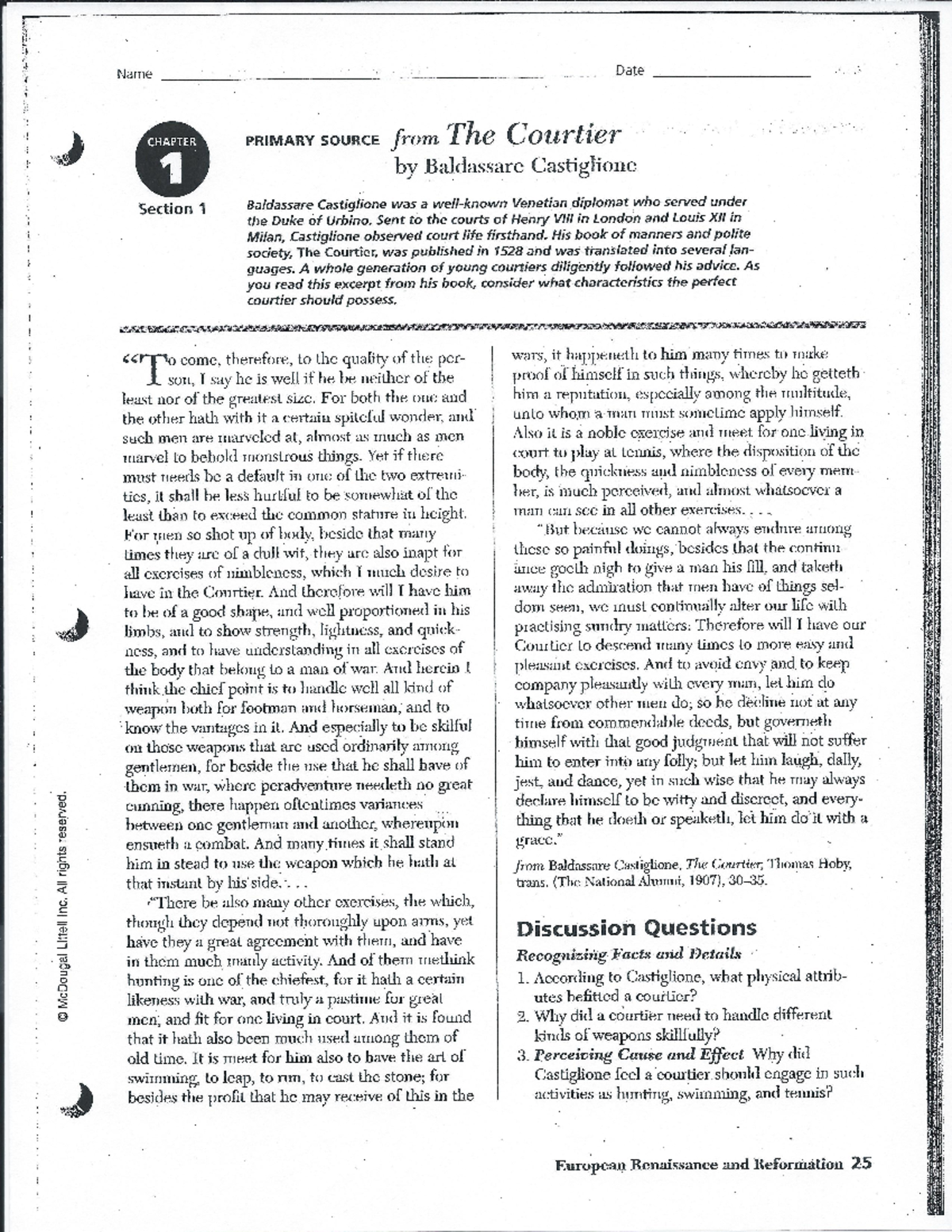 Renaissance Courtier Reading - Studocu