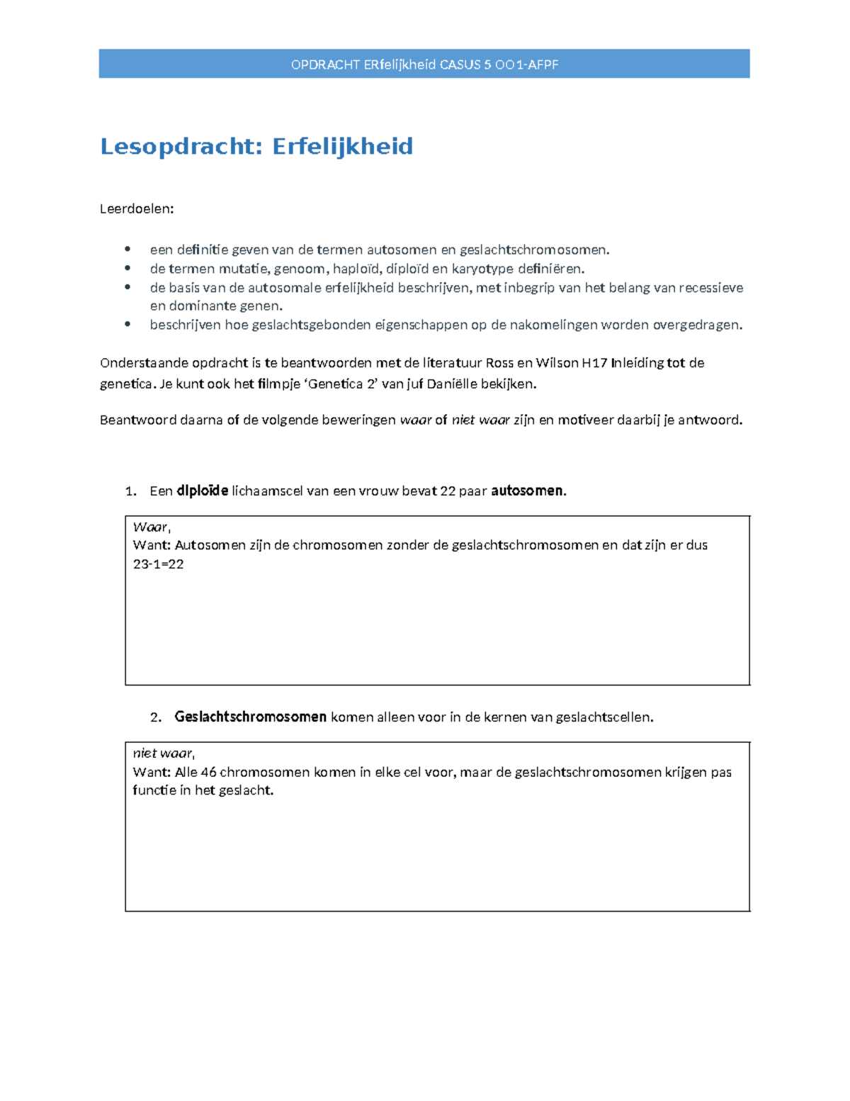 Casus 5 lesopdracht erfelijkheid - Lesopdracht: Erfelijkheid Leerdoelen ...