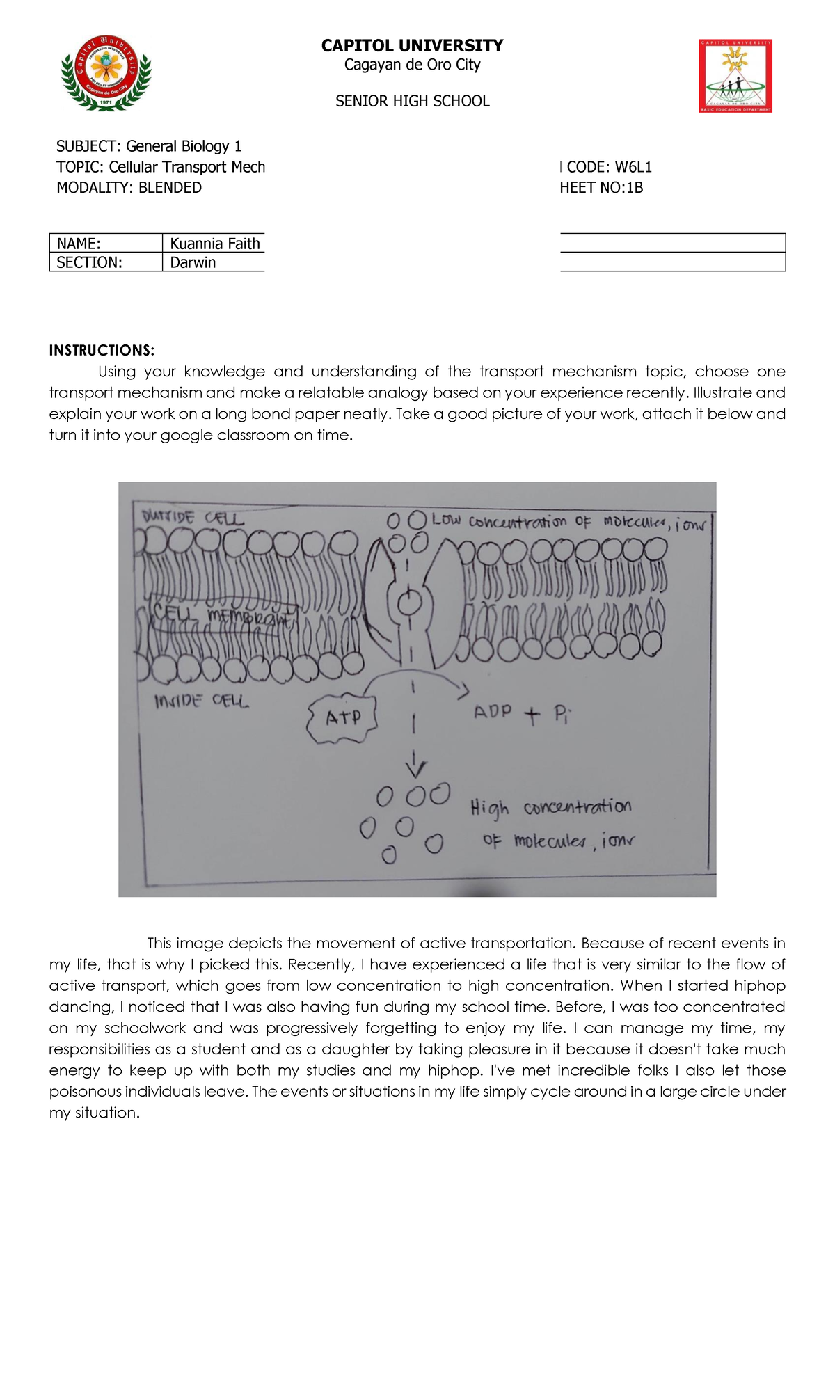 Cellular Transport B - SUBJECT: General Biology 1 TOPIC: Cellular ...