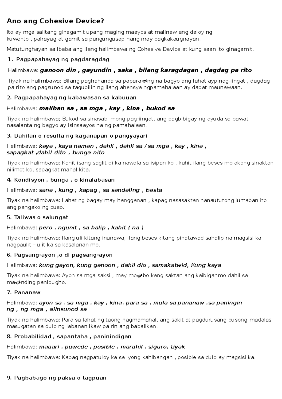 Cohesive-device-handout - Ano ang Cohesive Device? Ito ay mga salitang ...