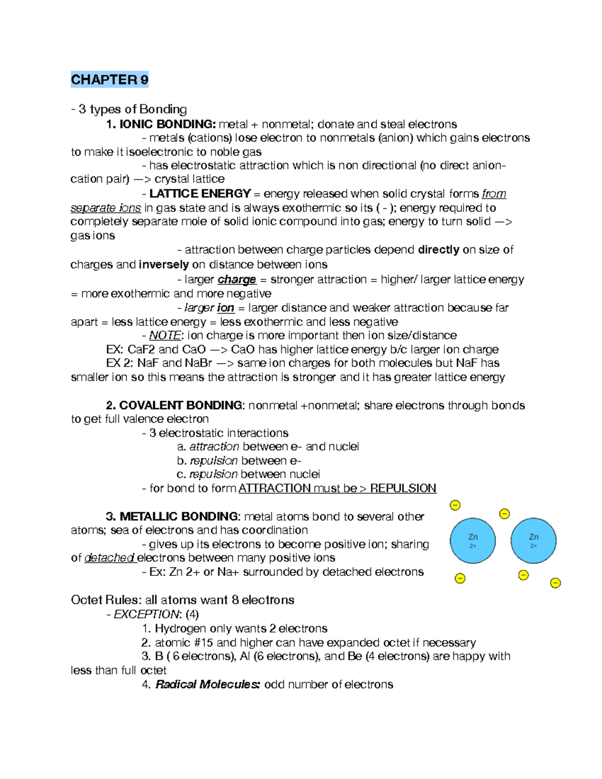 CHEM EXAM 3 - lecture notes on Ch 9, 10 and 5 - CHAPTER 9 3 types of ...