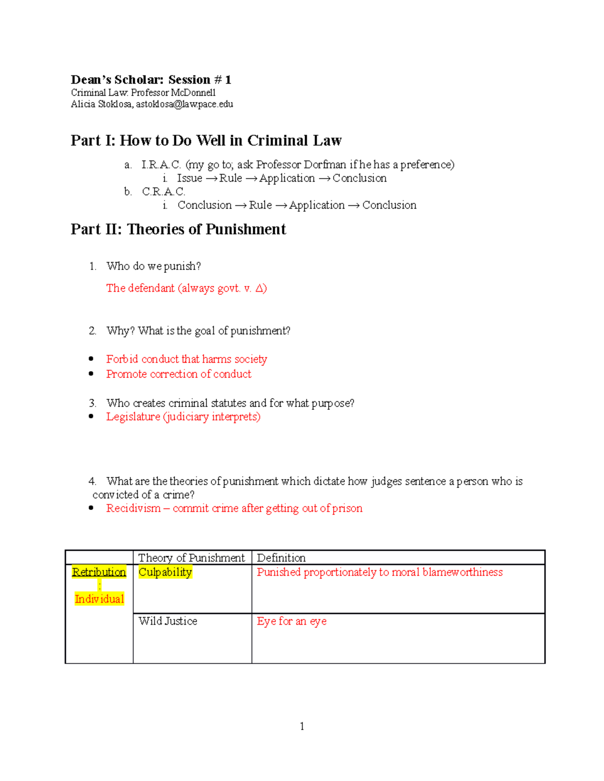 Criminal Law Study Session: Professor McDonnell Alicia Stoklosa - Studocu