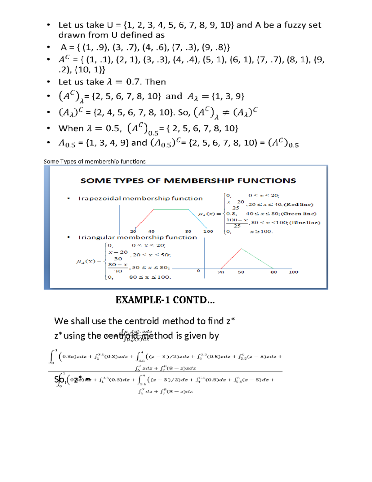 Fuzzy set - ####### Some Types of membership functions EXAMPLE-1 CONTD ...