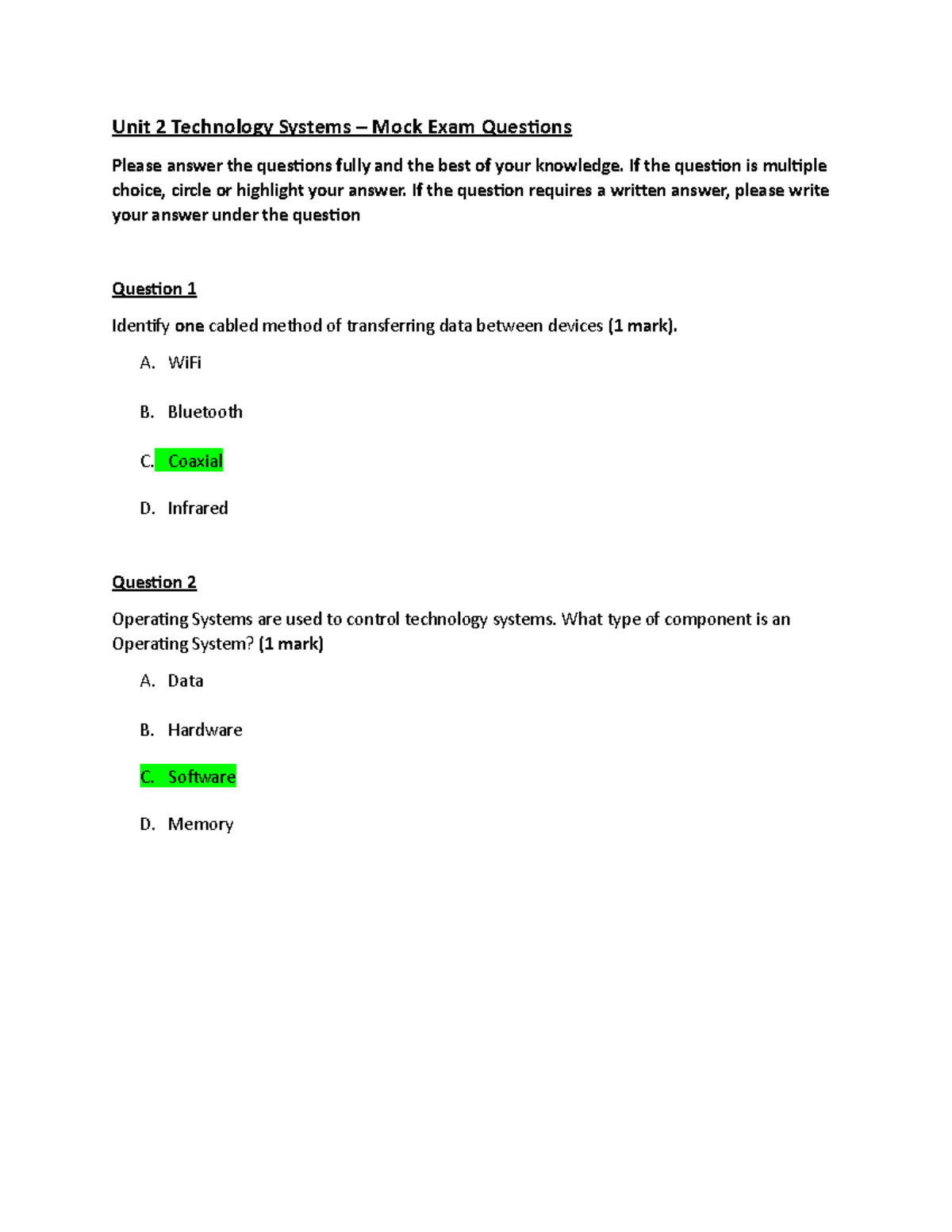 Unit 2 Tech Systems - QTAG Evidence - Unit 2 Technology Systems – Mock ...