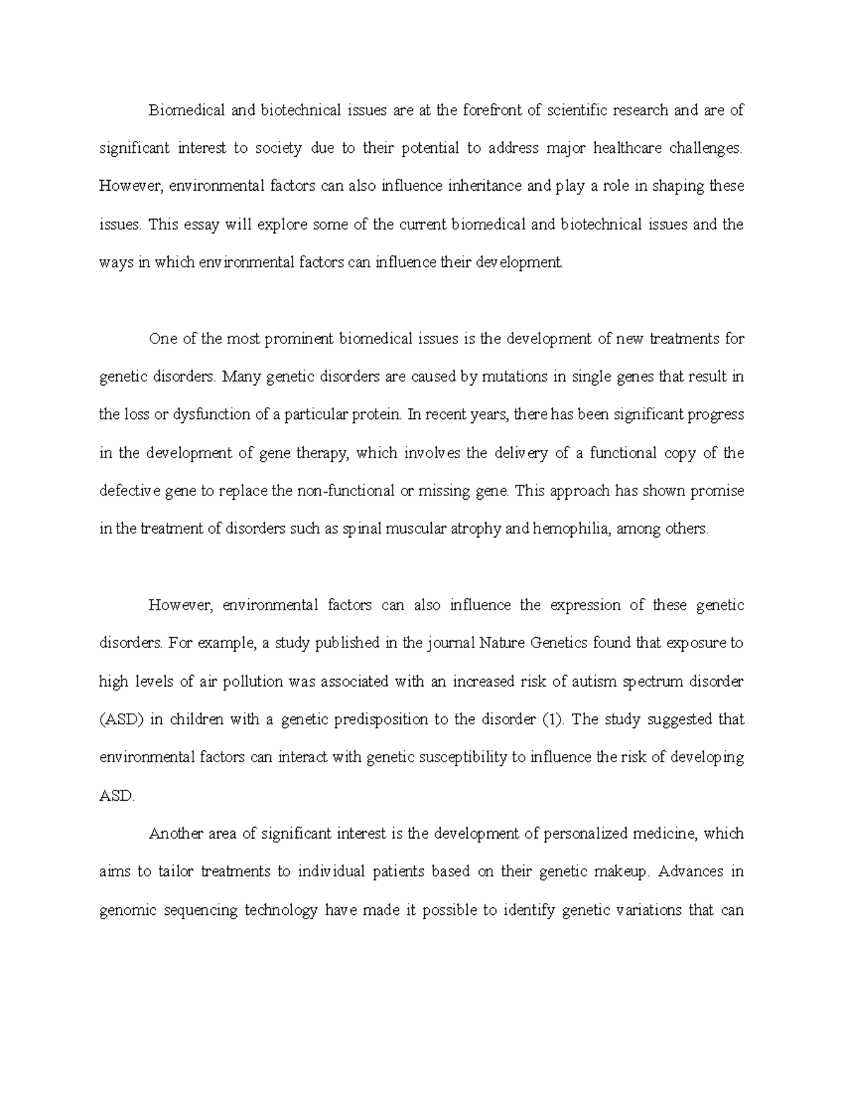 Biomedical Essay - explores a topic related to human health or disease ...