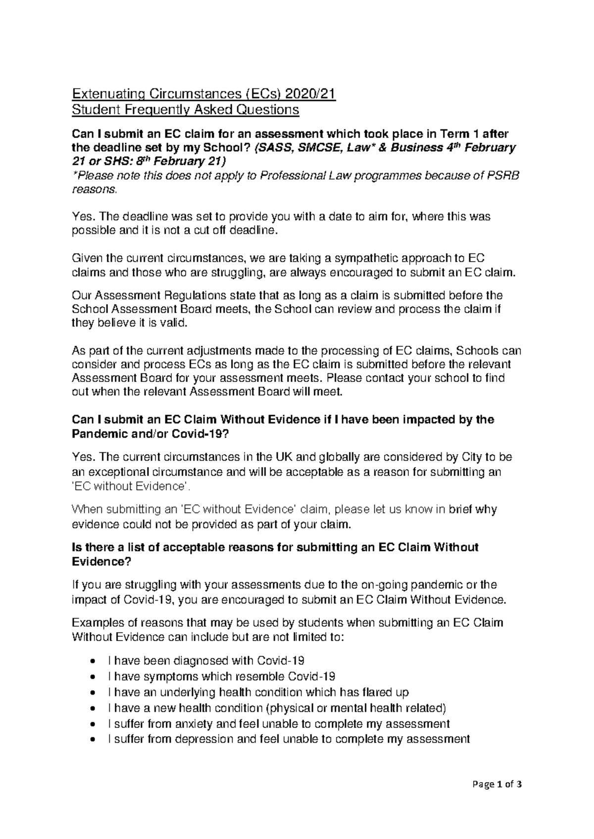 Student-FAQs-ECs - Notes - Page 1 of 3 Extenuating Circumstances (ECs ...