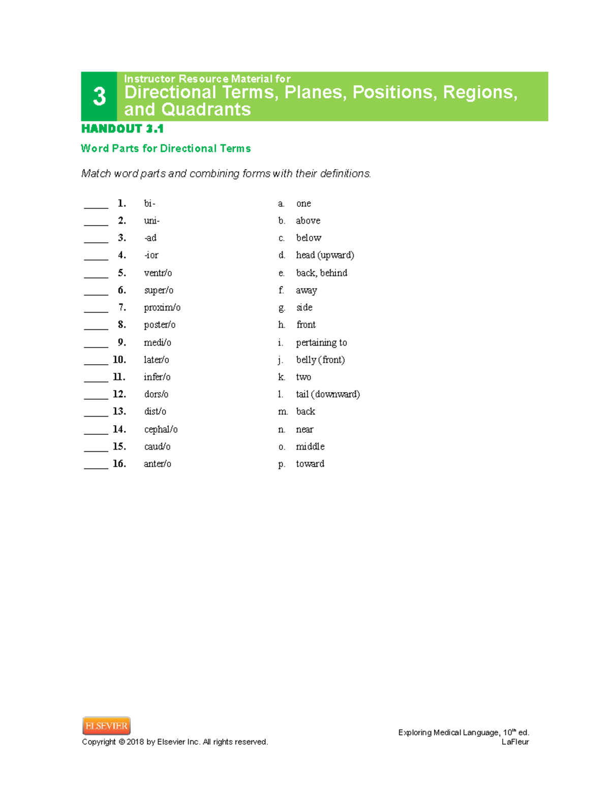 Chapter 003 - 3 Instructor Resource Material for Directional Terms ...