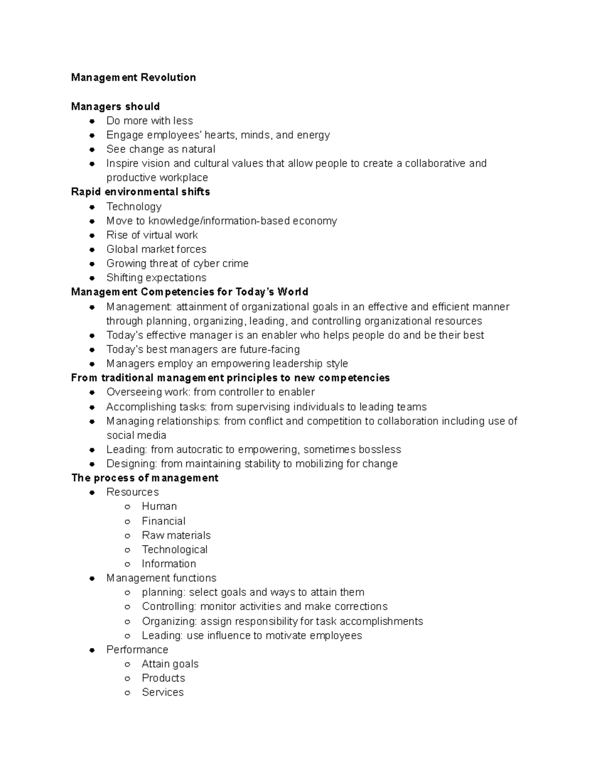 MNGT 301 Chapter 1 Notes - Management Revolution Managers should Do ...