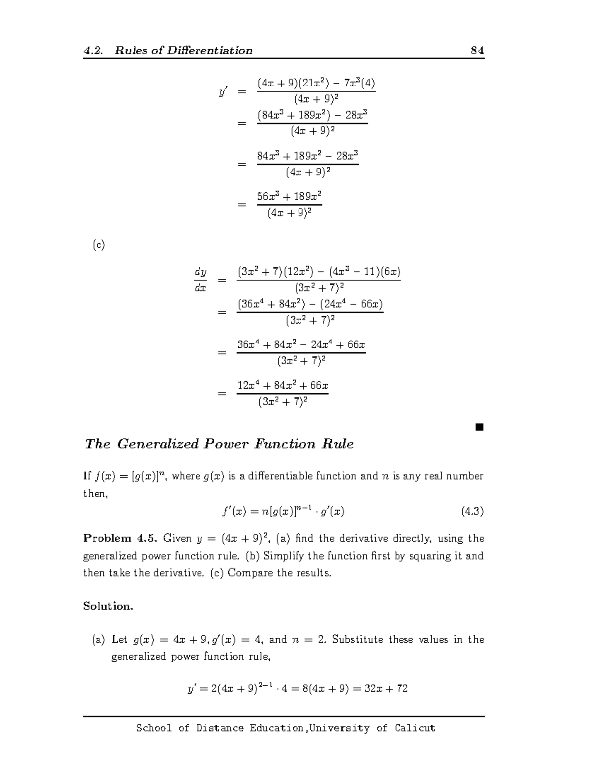 Mathematics for social sciences - Rules of Differentiation 84 y′ = (4x ...