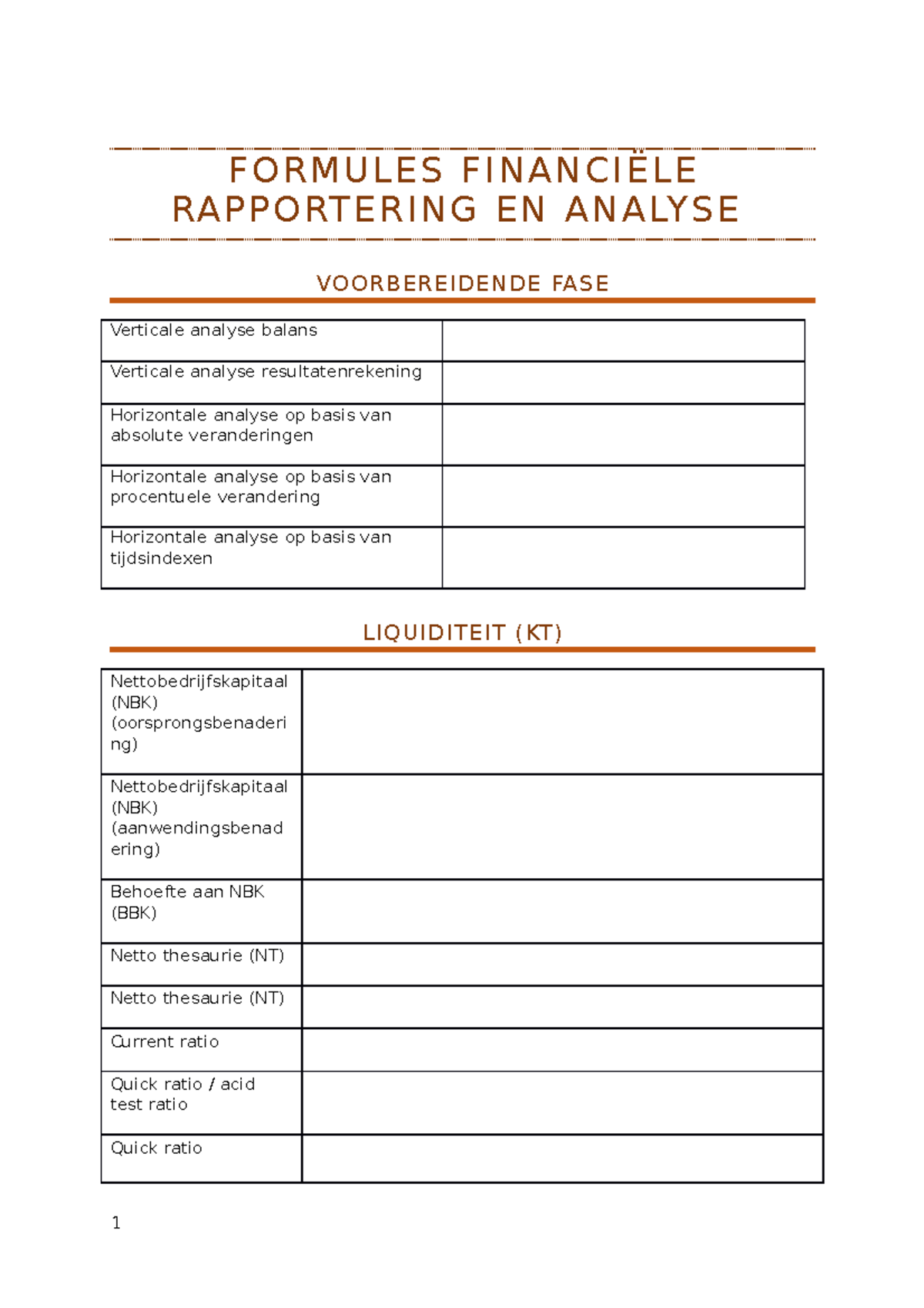 Formules financiële rapportering en analyse - FORMULES FINANCIËLE ...
