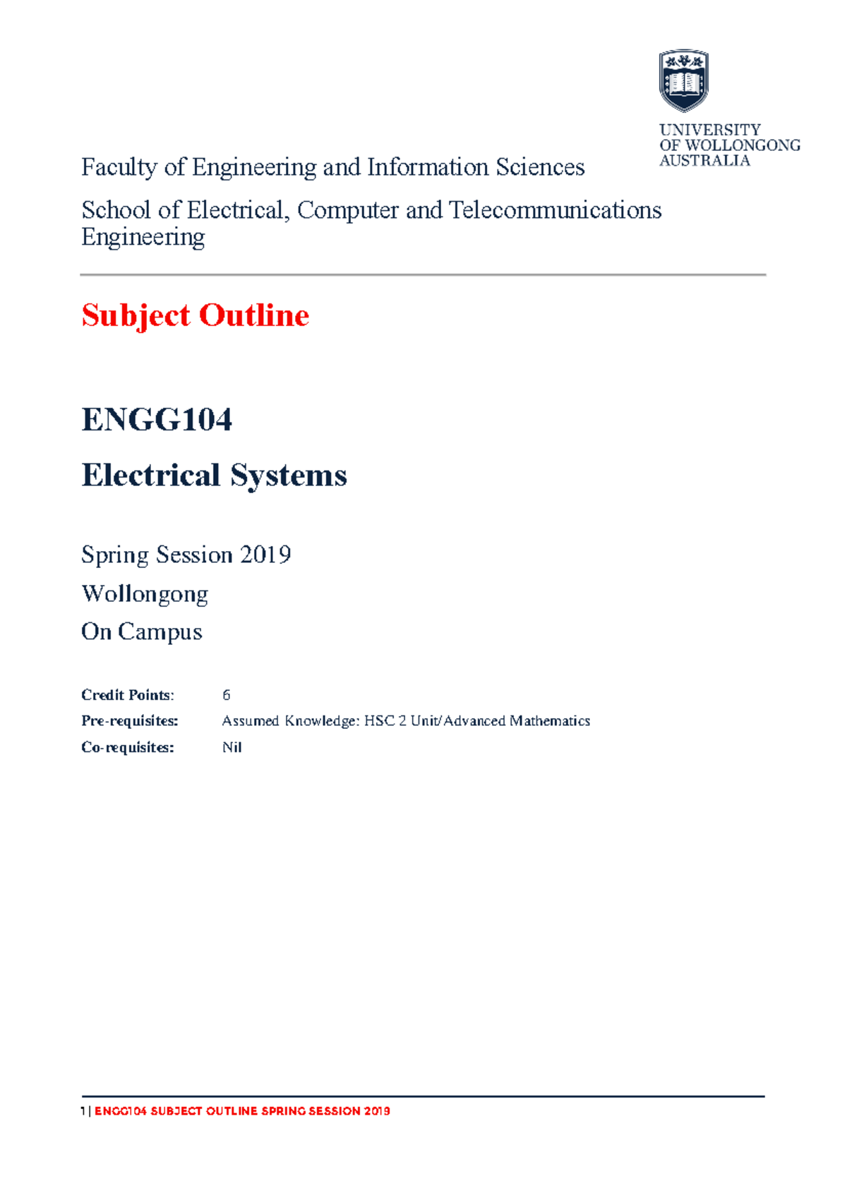 ENGG104 RR - Subject outline - Faculty of Engineering and Information ...